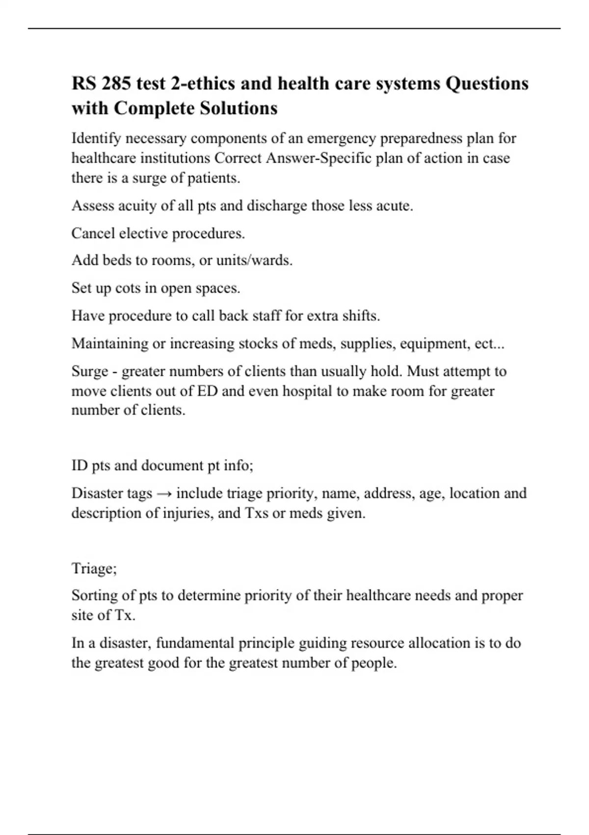 RS 285 test 2-ethics and health care systems Questions with Complete ...