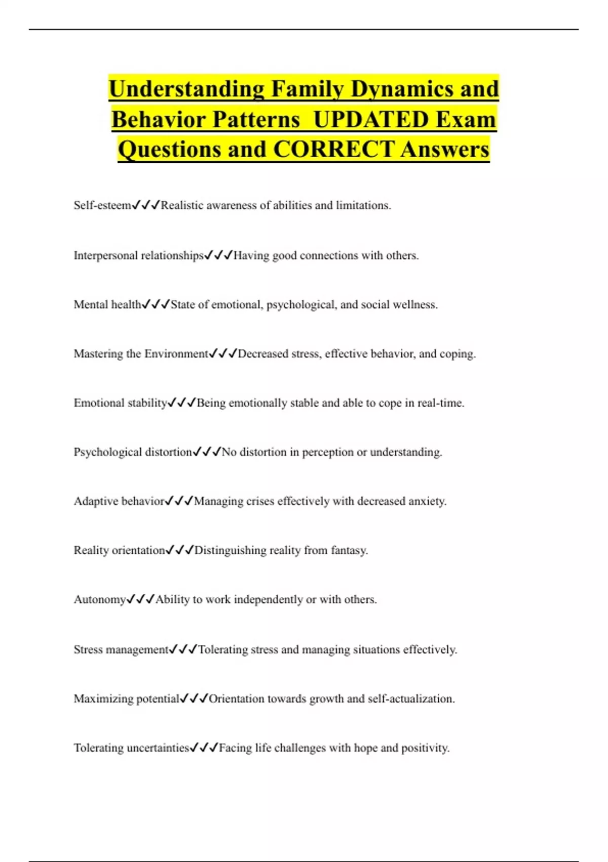 Understanding Family Dynamics and Behavior Patterns UPDATED Exam ...
