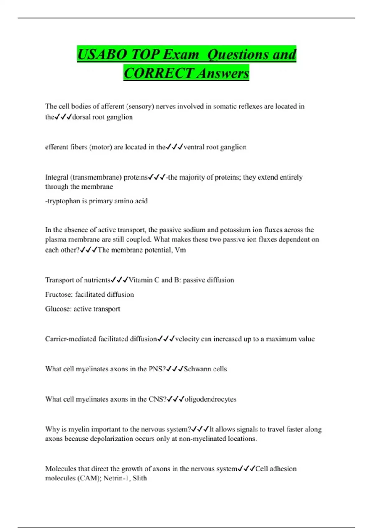 USABO TOP Exam Questions and CORRECT Answers - USABO - Stuvia US