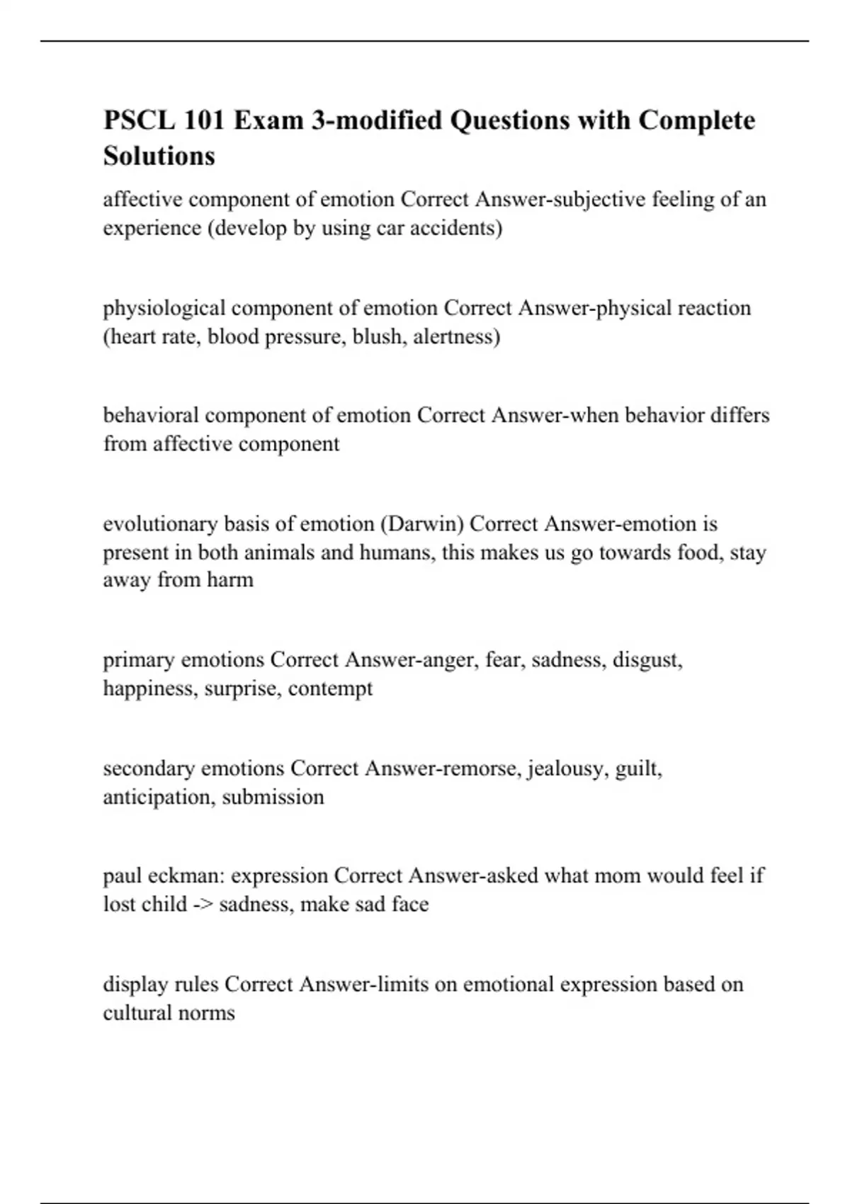 PSCL 101 Case Western Reserve University - PSCL 101 Exam 3-modified Questions with Complete ...