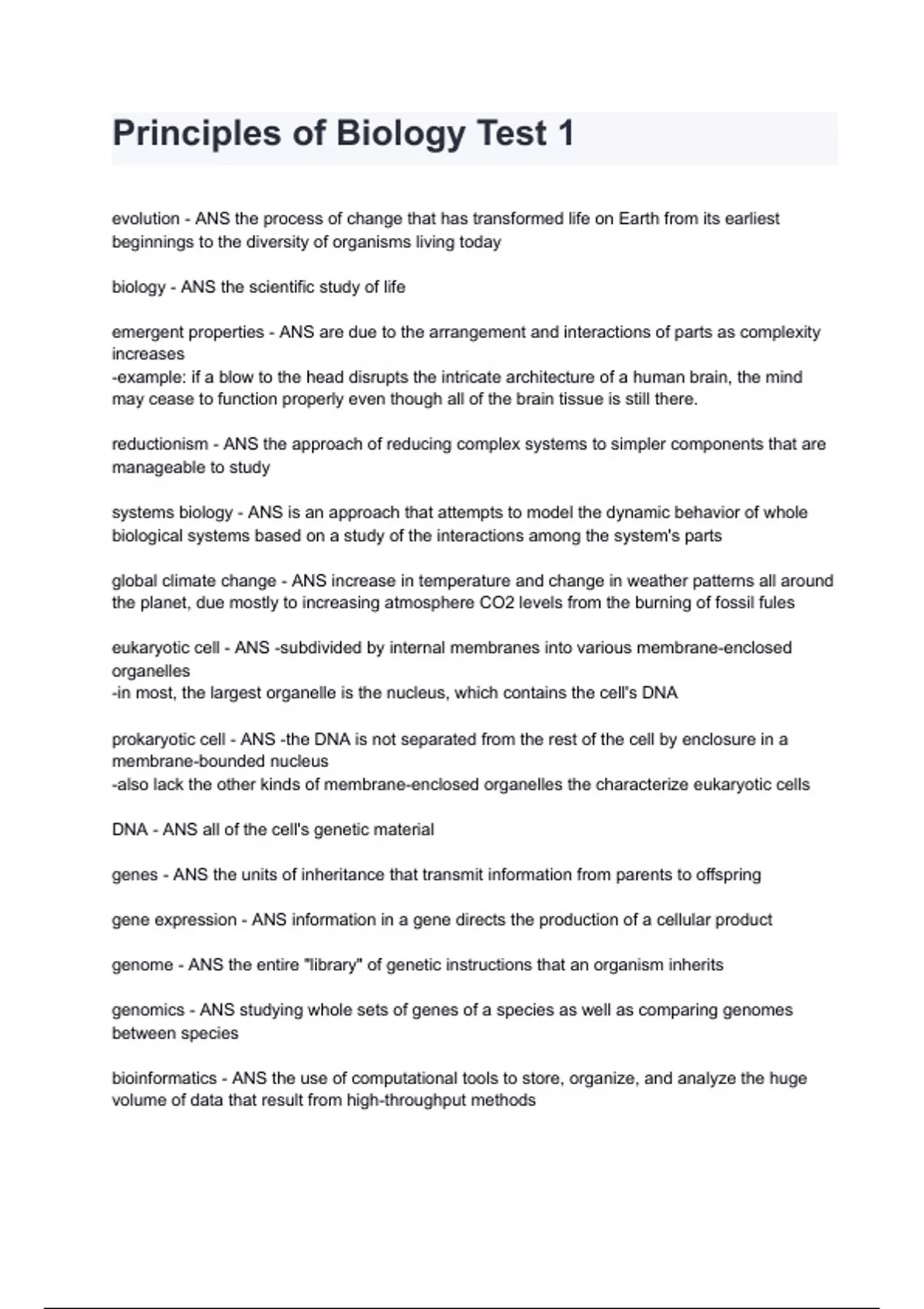 Principles of Biology Test 1 Exam 2024/2025 Questions With Guaranteed ...