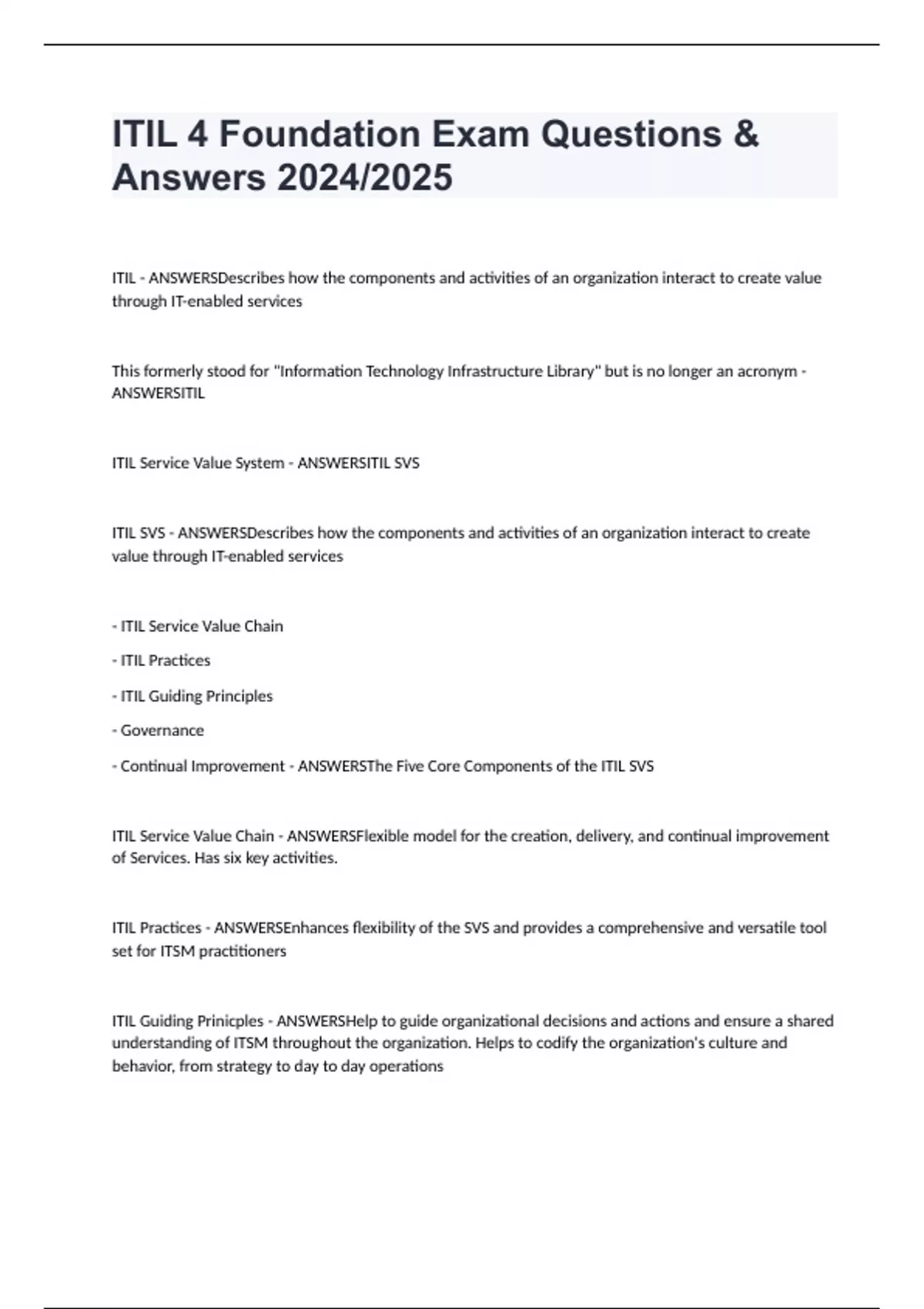 Itil 4 Foundation Exam Questions And Answers 2024 2025 Itil 4 Foundation Stuvia Us