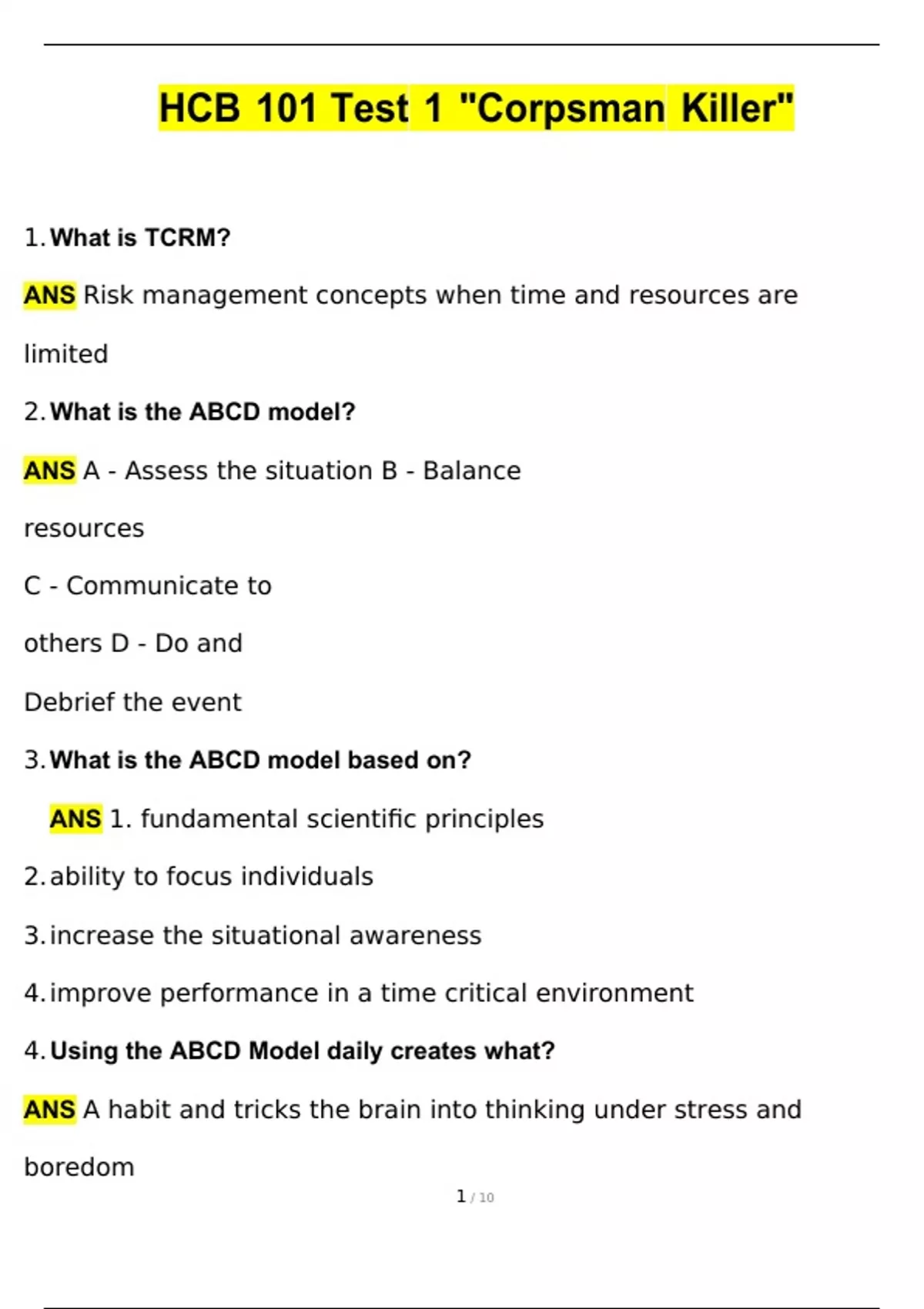 2025 Navy Hospital Corpsman HCB 101 Test 1 Corpsman Killer Questions ...