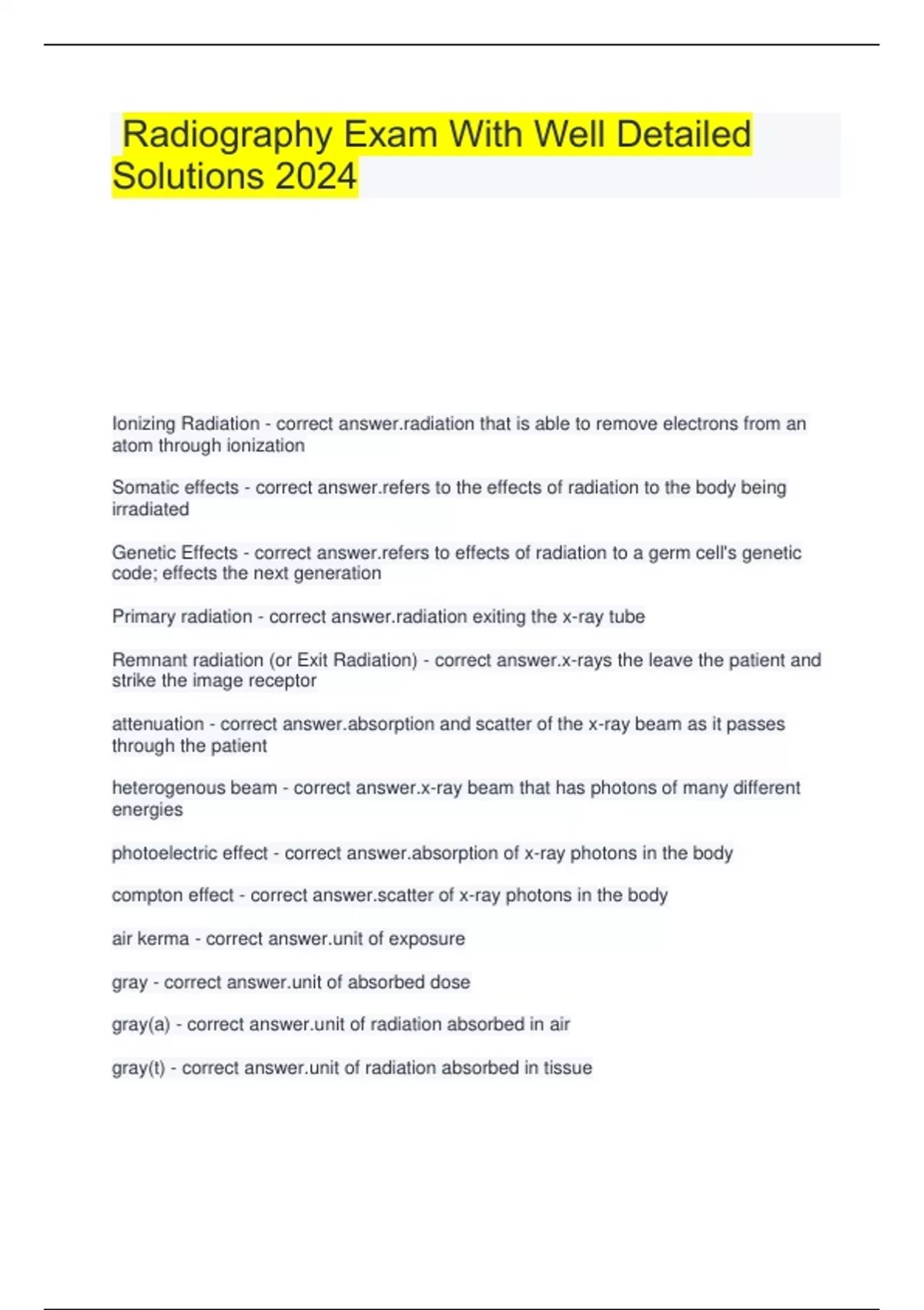 Radiography Exam With Well Detailed Solutions 2024 - Radiography ...
