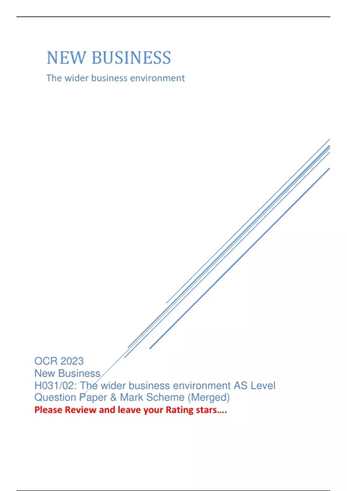 OCR 2023 New Business H031/02: The wider business environment AS Level ...