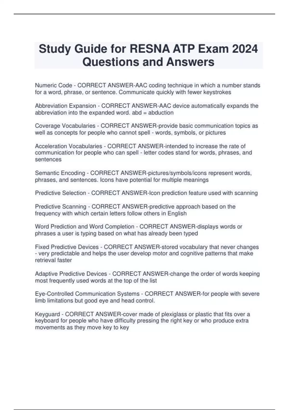 Package deal for ATP RESNA Test Guide Exam Questions with 100% Verified ...