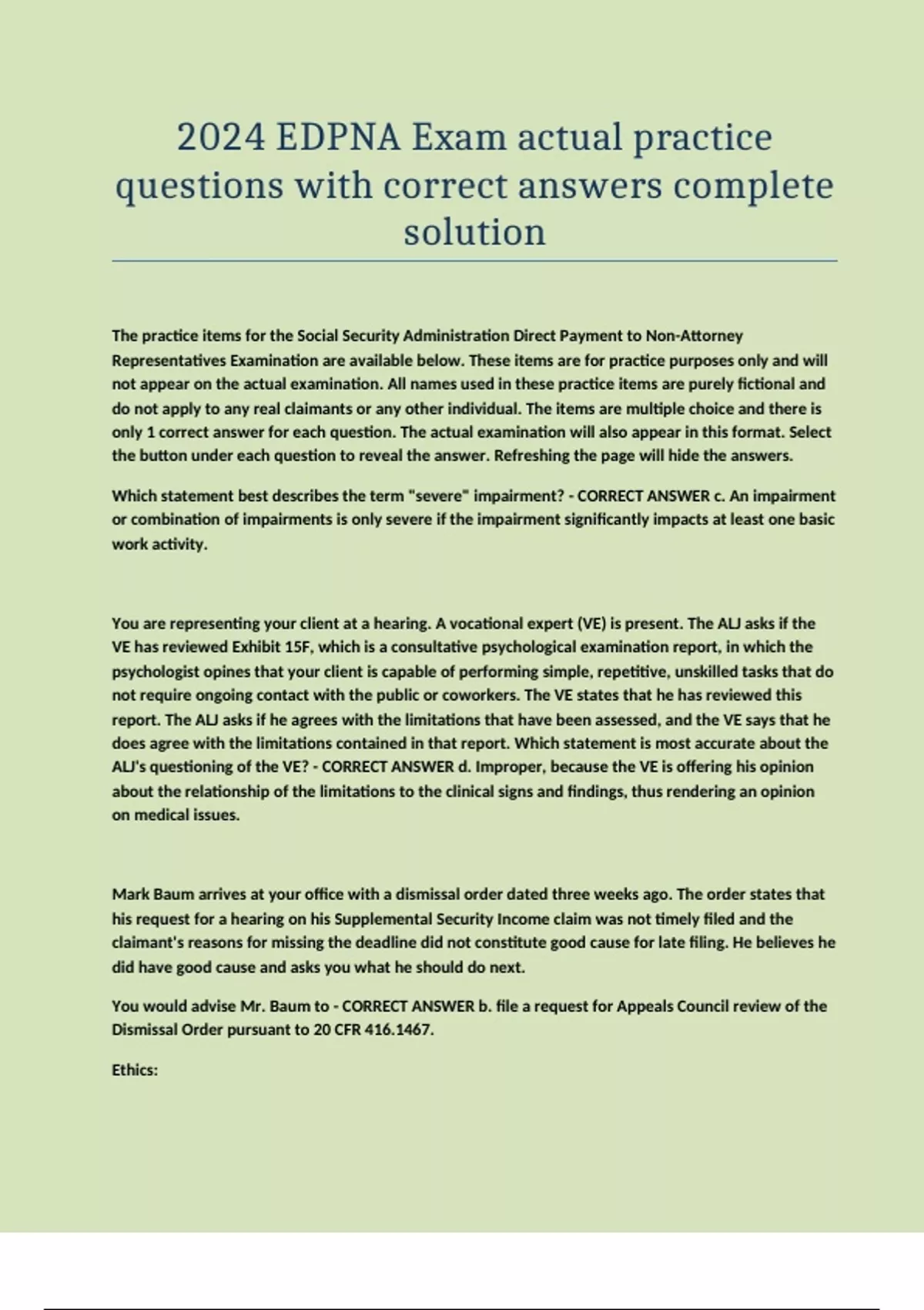2024 EDPNA Exam actual practice questions with correct answers complete ...