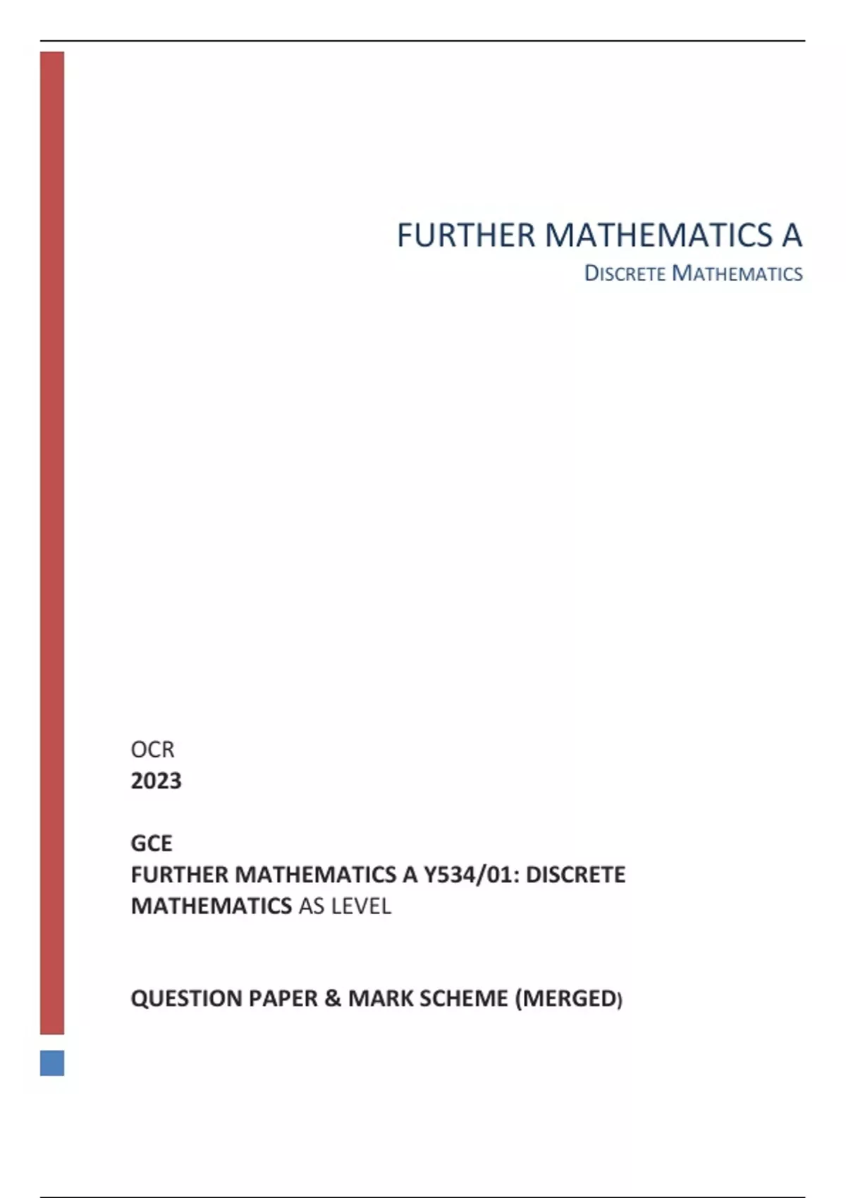 OCR 2023 GCE FURTHER MATHEMATICS A Y534/01: DISCRETE MATHEMATICS AS ...