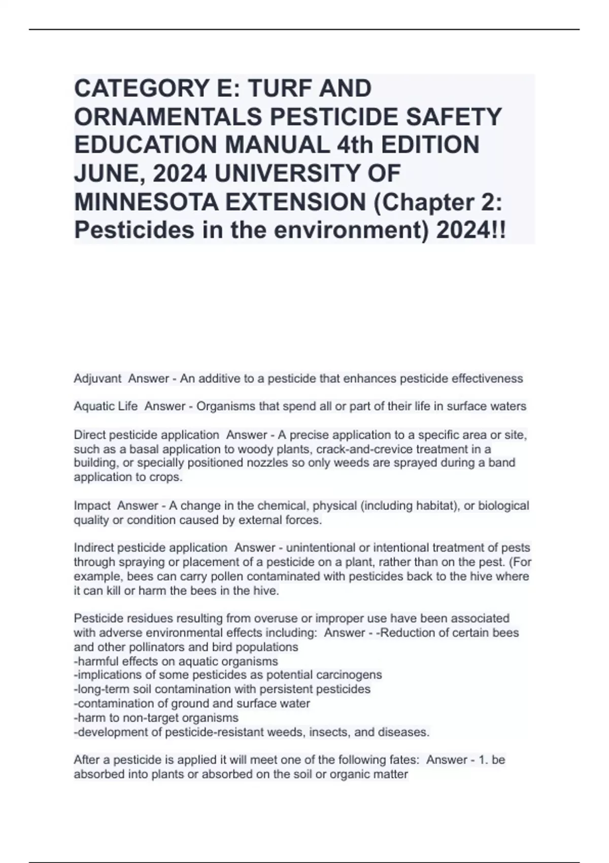 CATEGORY E: TURF AND ORNAMENTALS PESTICIDE SAFETY EDUCATION MANUAL 4th EDITION JUNE, 2024 ...
