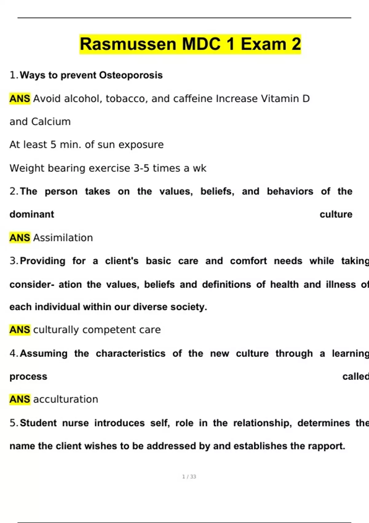 Rasmussen MDC 1 Exam 2 (2024/2025) Newest Questions and Answers ...