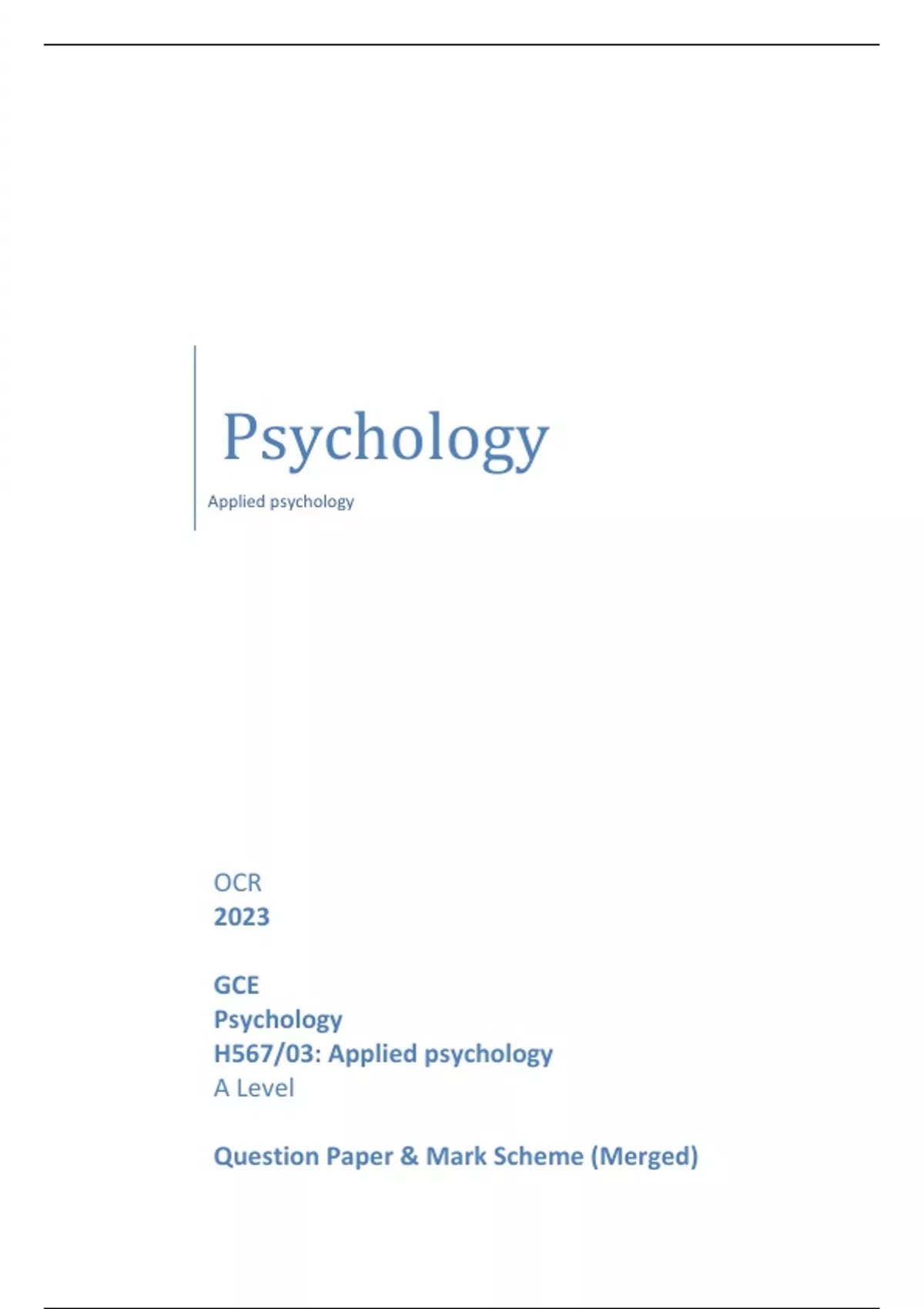 OCR 2023 GCE Psychology H567/03: Applied psychology A Level Question ...
