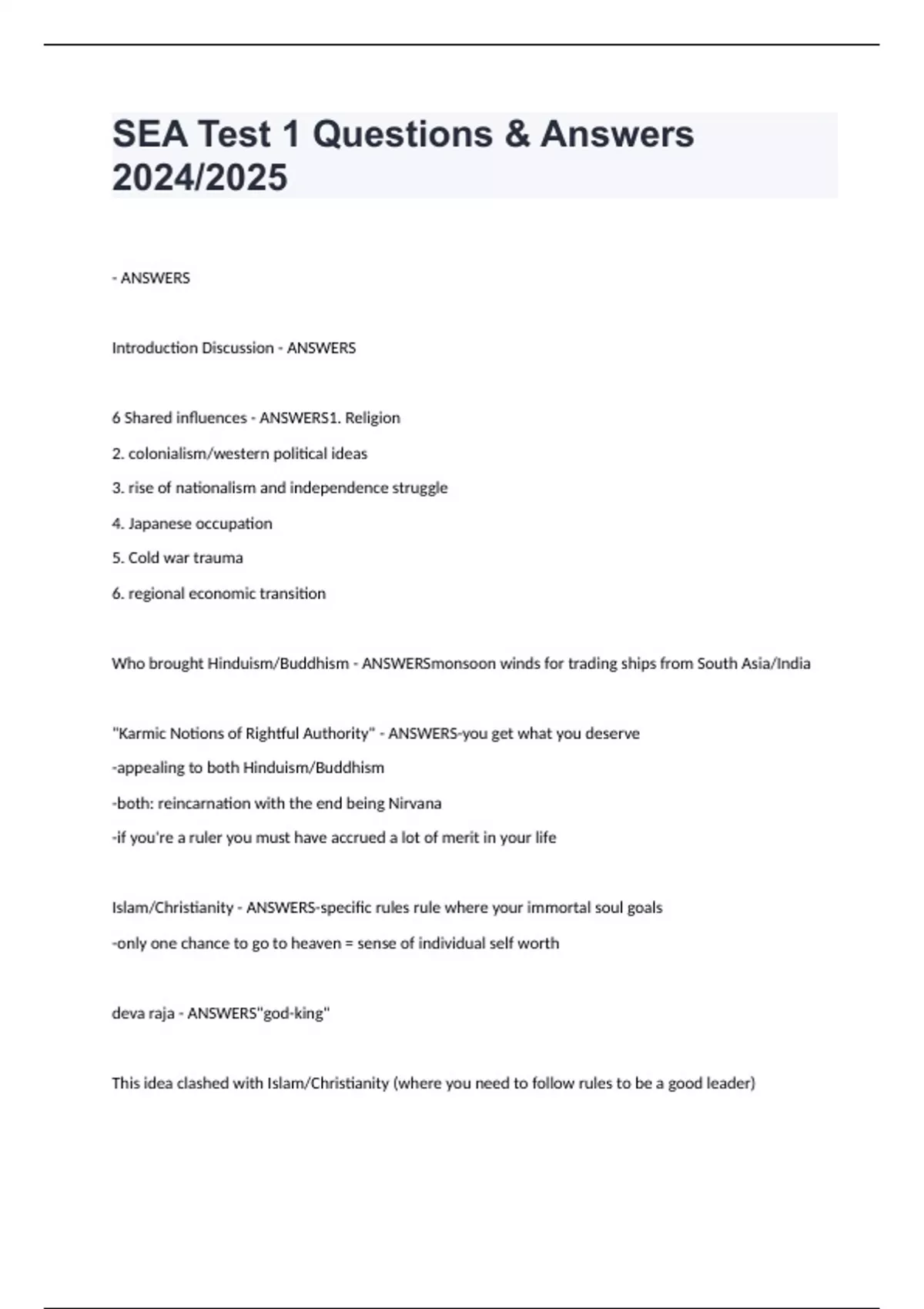 SEA Test 1 Questions & Answers 2024/2025 - SEA - Stuvia US