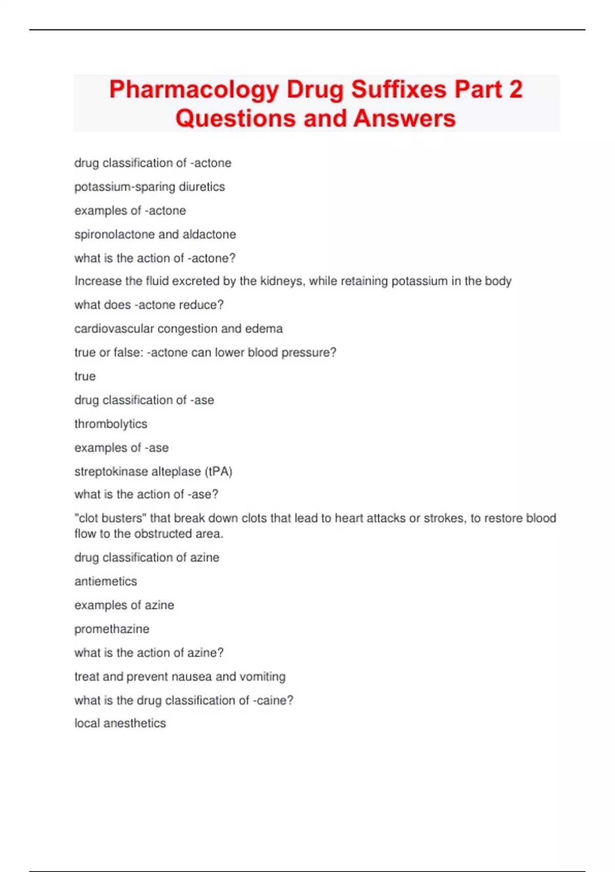 Pharmacology Drug Suffixes Part 2 Questions and Answers - Pharmacology ...