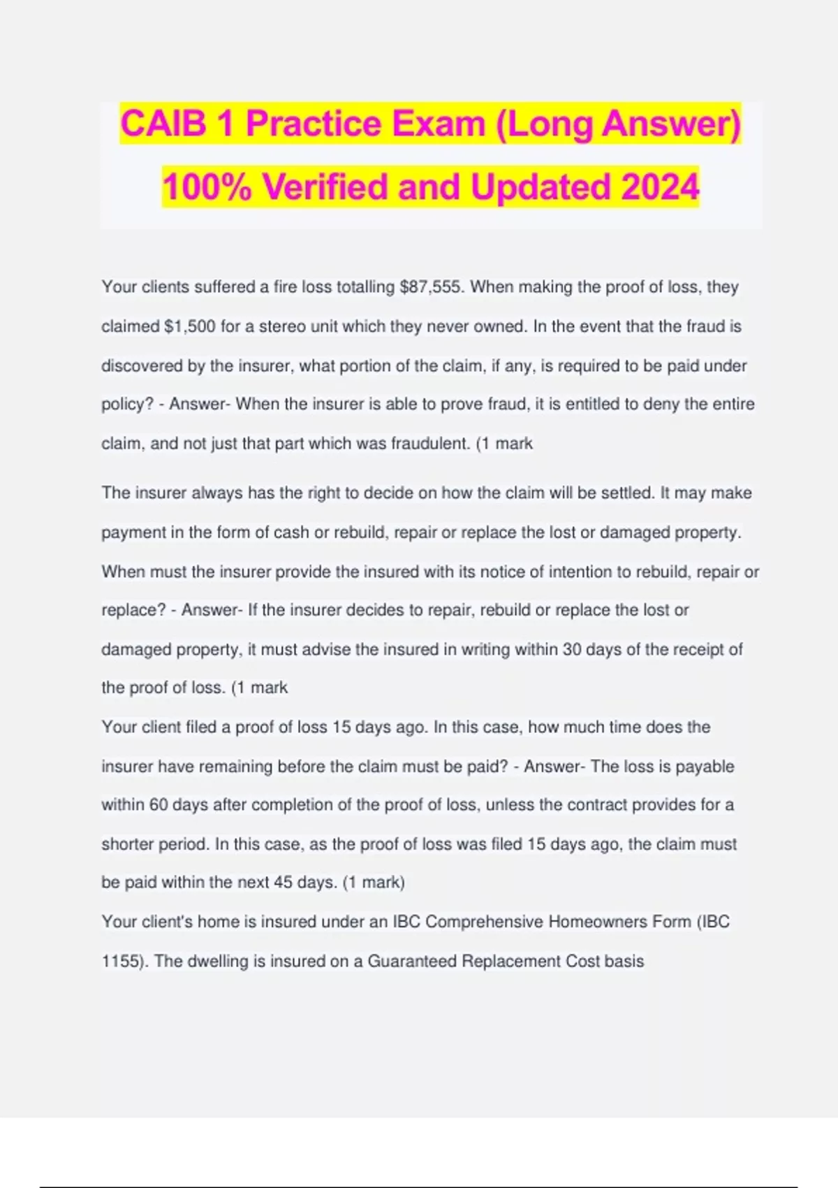 CAIB 1 Practice Exam (Long Answer) 100% Verified and Updated 2024 - CAIB 1 - Stuvia US