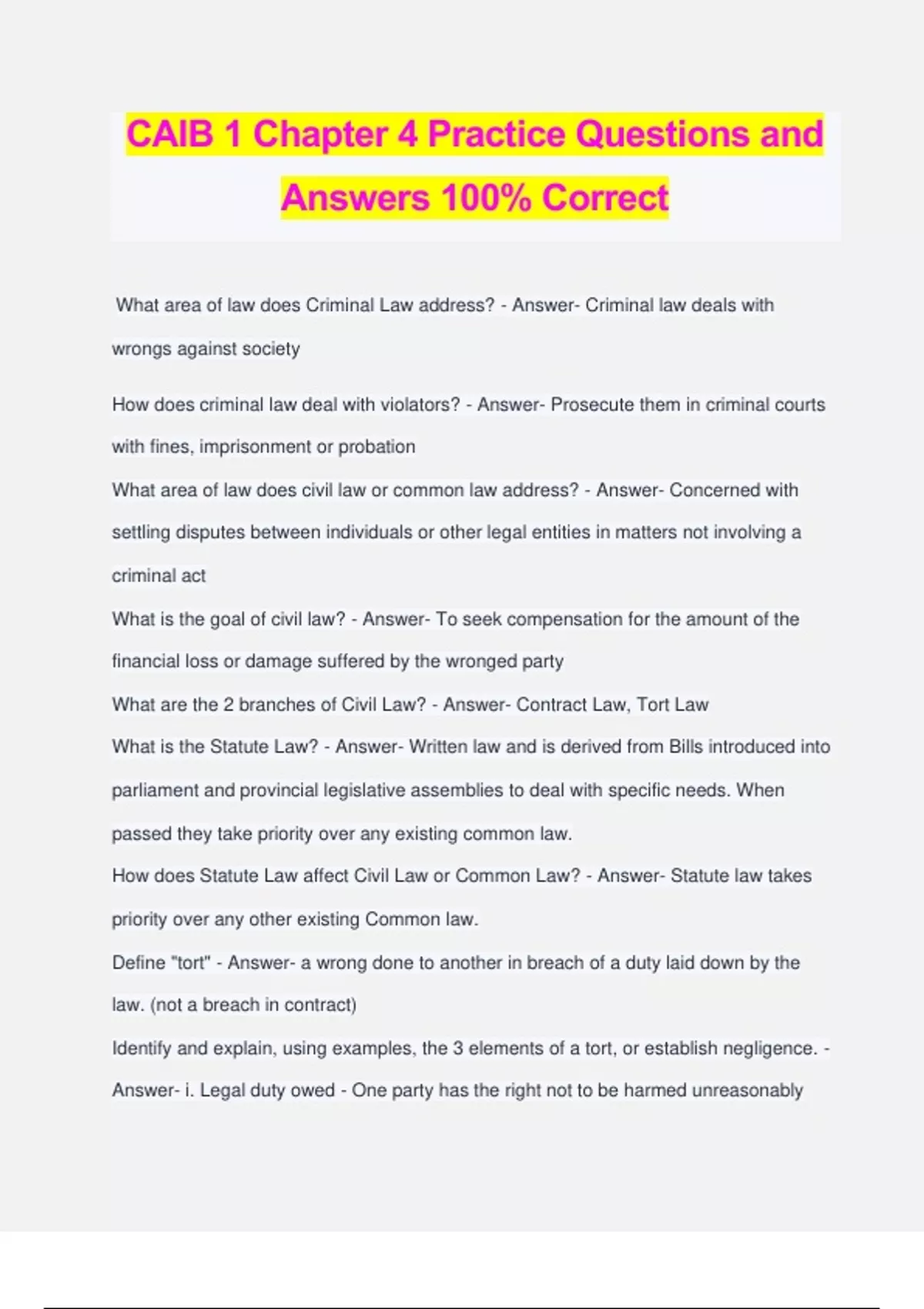 CAIB 1 Chapter 4 Practice Questions and Answers 100% Correct - CAIB 1 ...