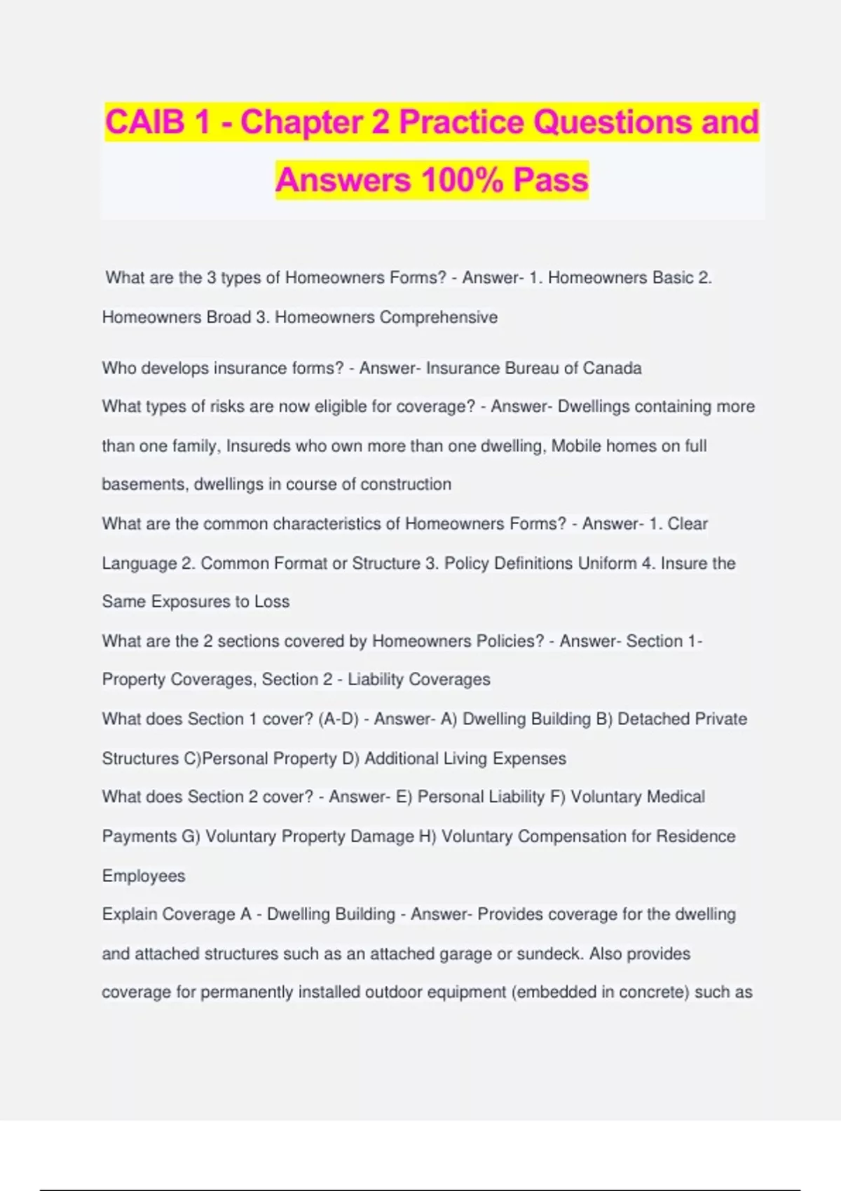 CAIB 1 - Chapter 2 Practice Questions and Answers 100% Pass - CAIB 1 ...