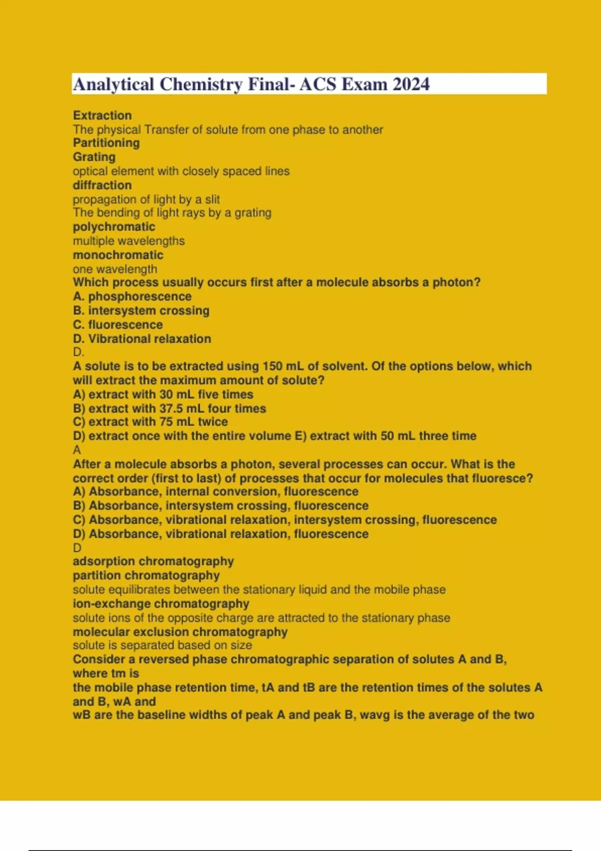 Analytical Chemistry Final- ACS Exam 2024 - Analytical Chemistry ...