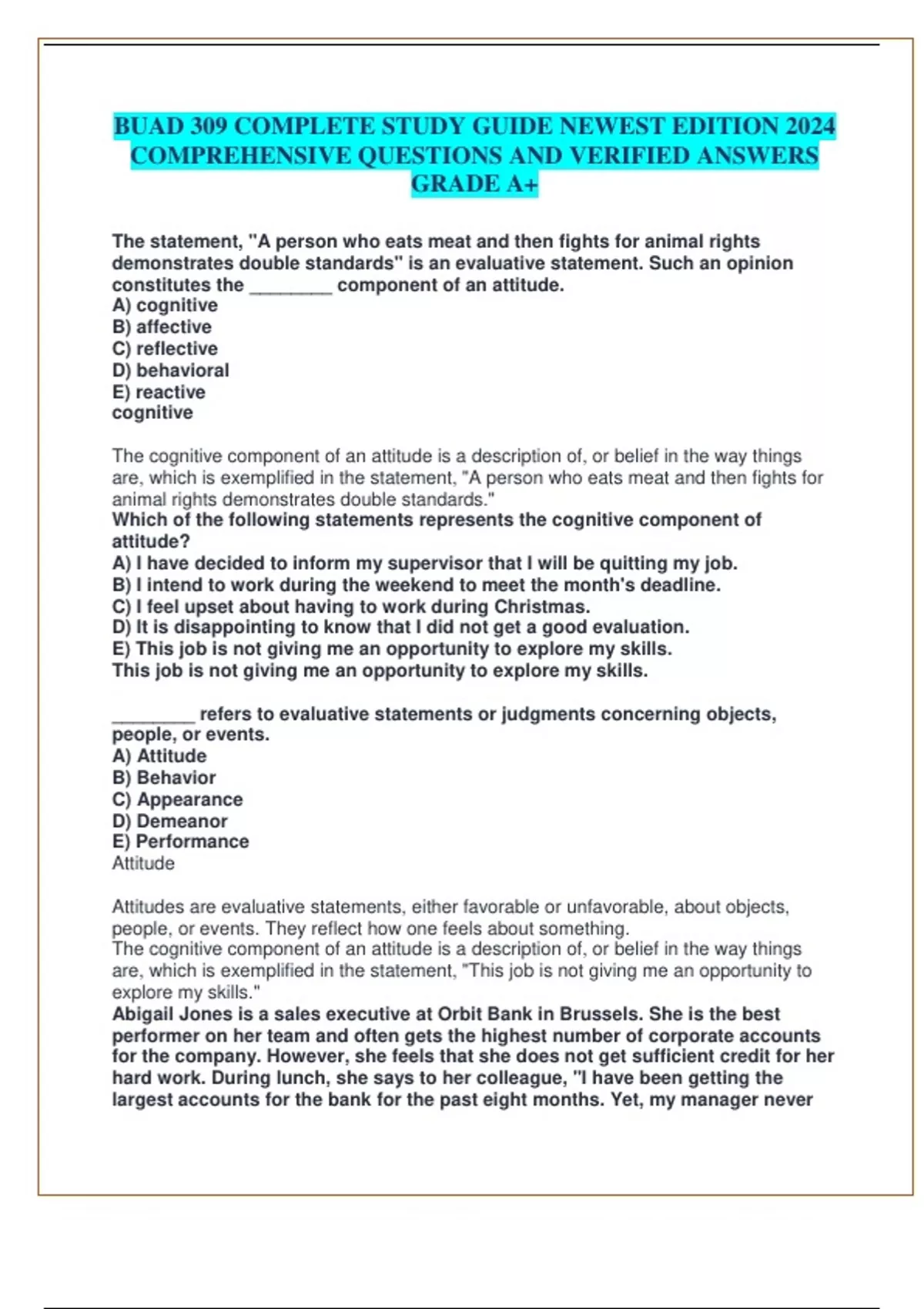 BUAD 309 COMPLETE STUDY GUIDE NEWEST EDITION 2024 COMPREHENSIVE ...