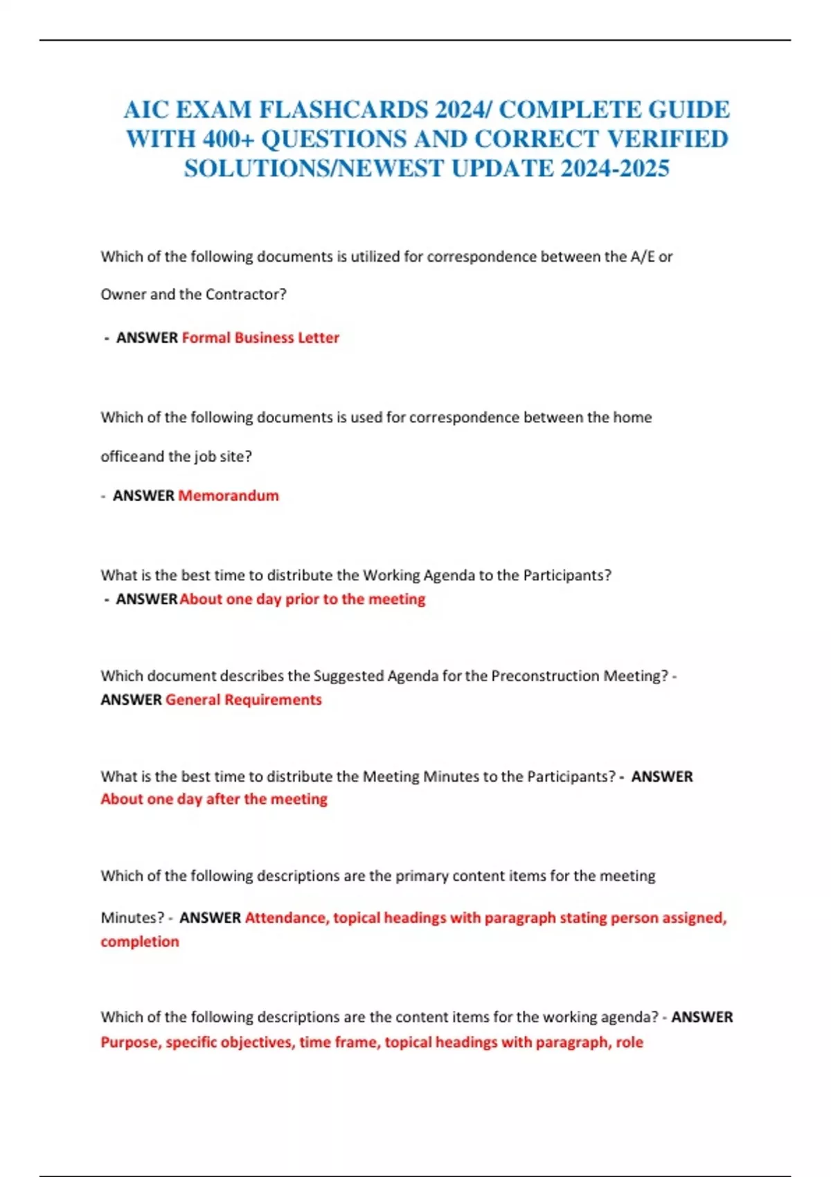 AIC EXAM FLASHCARDS 2024/ COMPLETE GUIDE WITH 400+ QUESTIONS AND ...