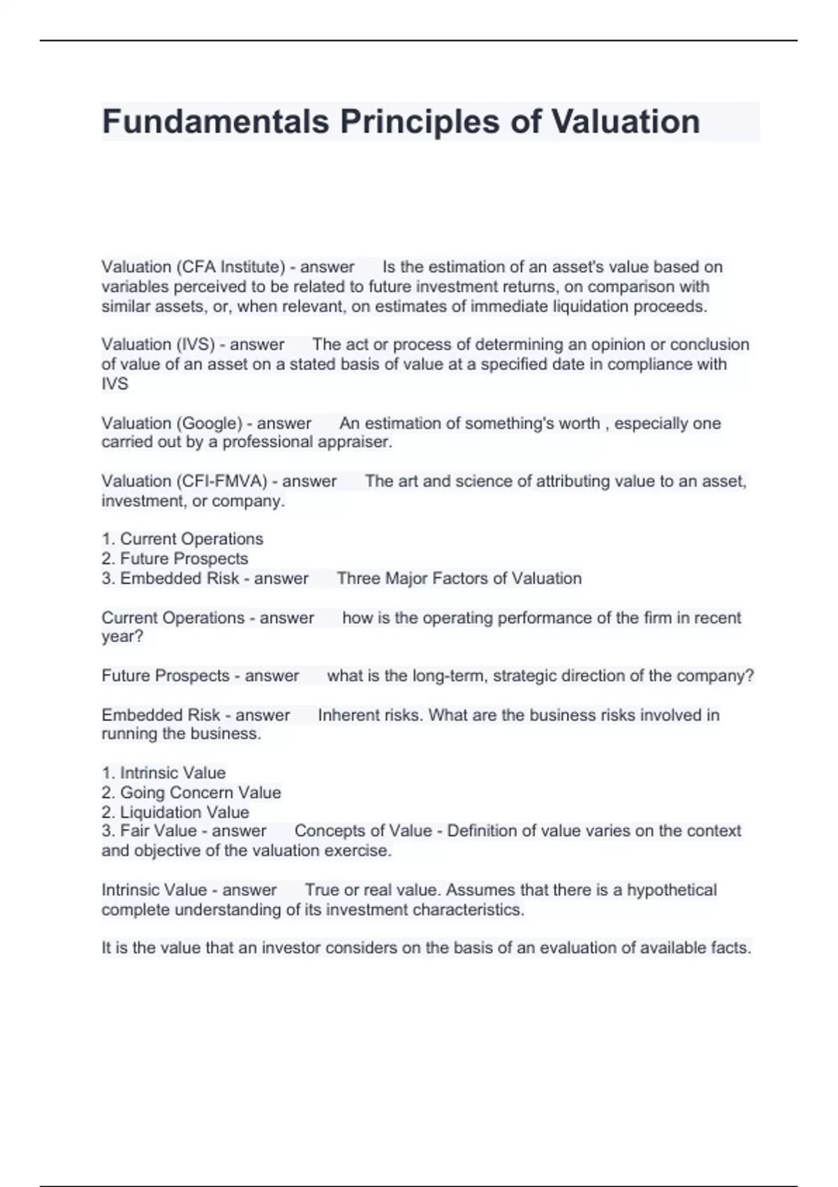 Fundamentals Principles of Valuation Questions and Answers 100% correct ...