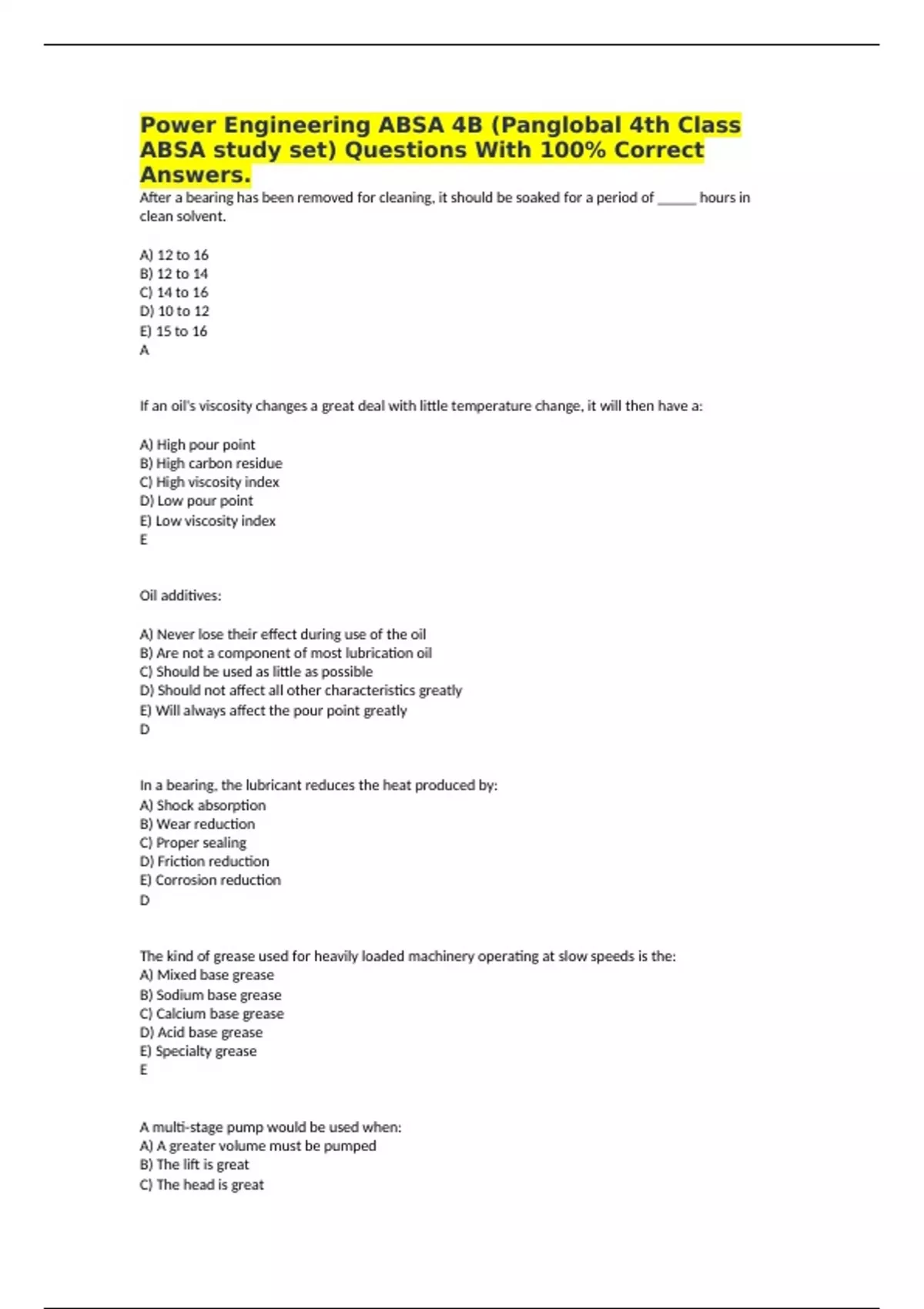 Power Engineering ABSA 4B (Panglobal 4th Class ABSA study set ...