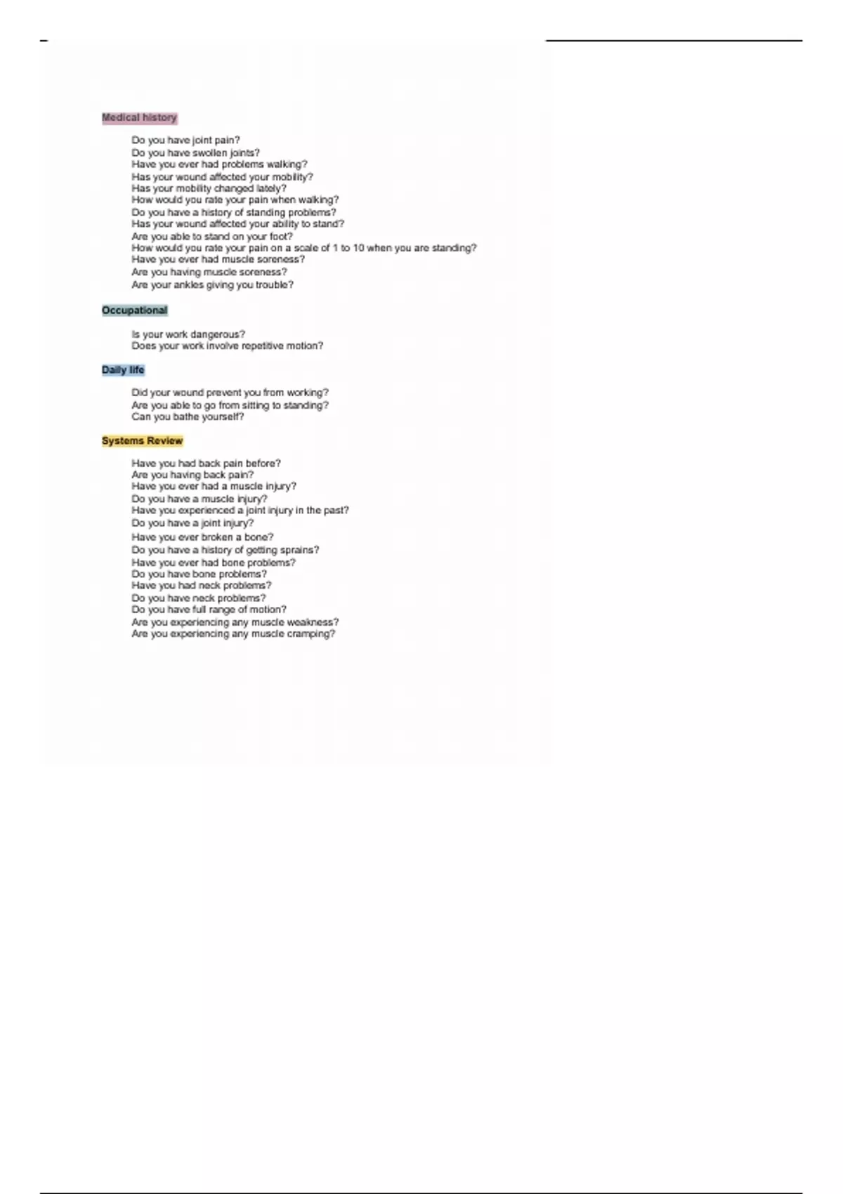 Clinical Integration I (NURS 2715) SH Musculoskeletal Questions ...