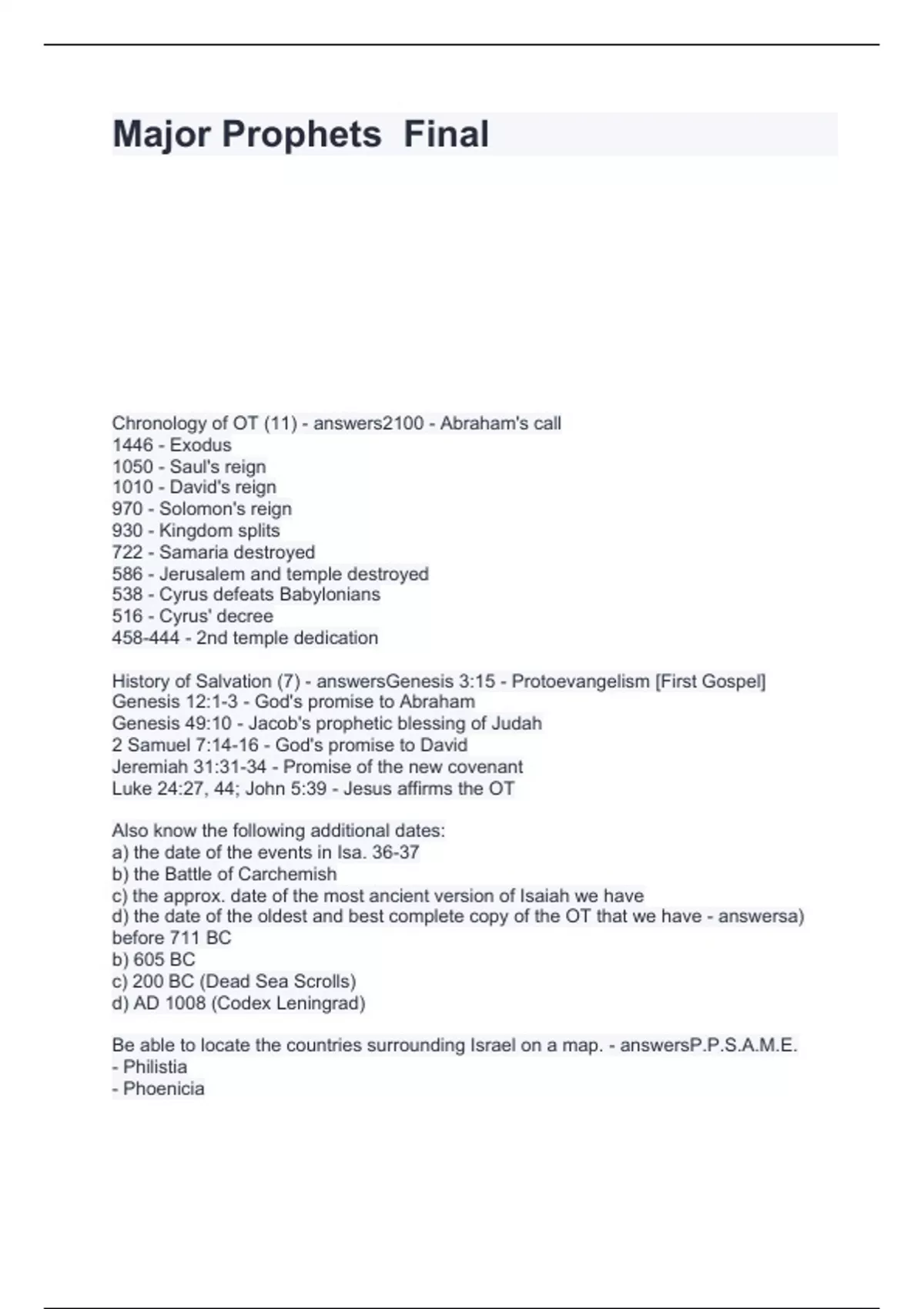 Major Prophets questions with solutions - General prophecy - Stuvia US