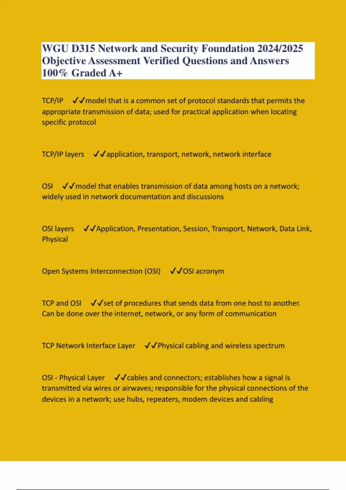 WGU D315 Network and Security Foundation 2024/2025 Objective Assessment ...