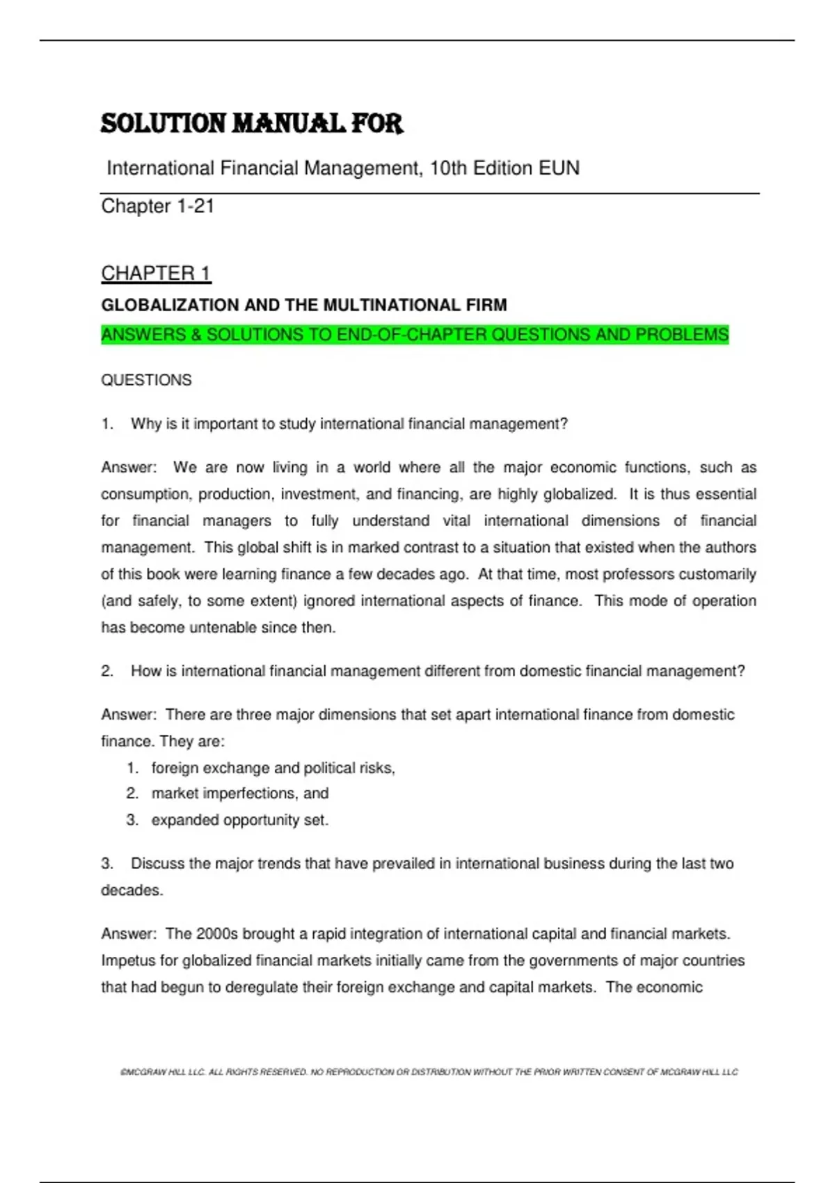 Solution Manual for International Financial Management, 10th Edition ...