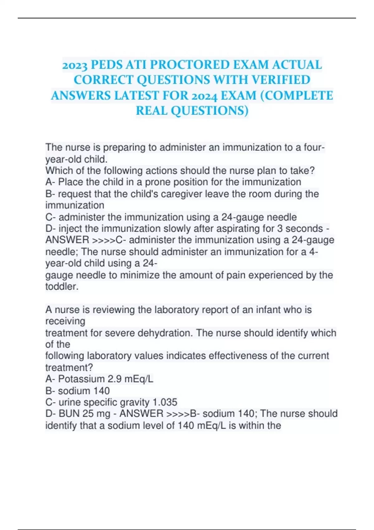 2023 PEDS ATI PROCTORED EXAM ACTUAL CORRECT QUESTIONS WITH VERIFIED ...