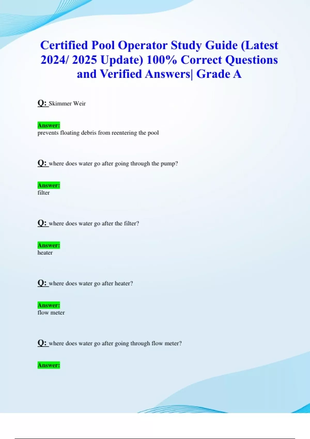 Certified Pool Operator Study Guide (Latest 2024/ 2025 Update) 100% ...
