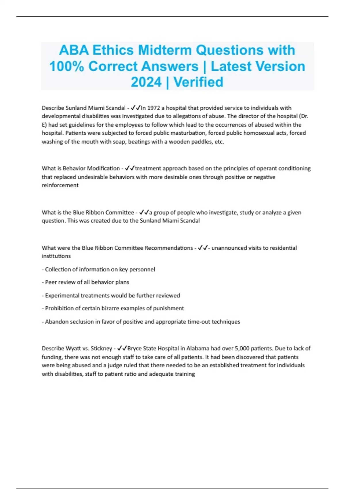 ABA Ethics Midterm Questions with 100% Correct Answers | Latest Version ...