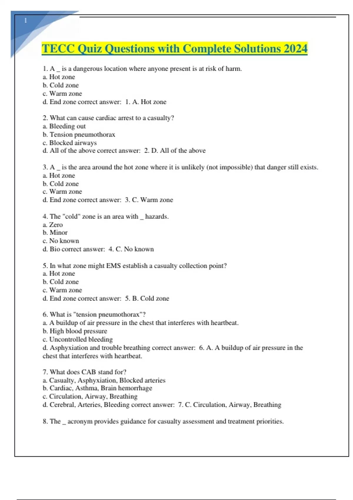 TECC Quiz Questions with Complete Solutions 2024. - TECC - Stuvia US