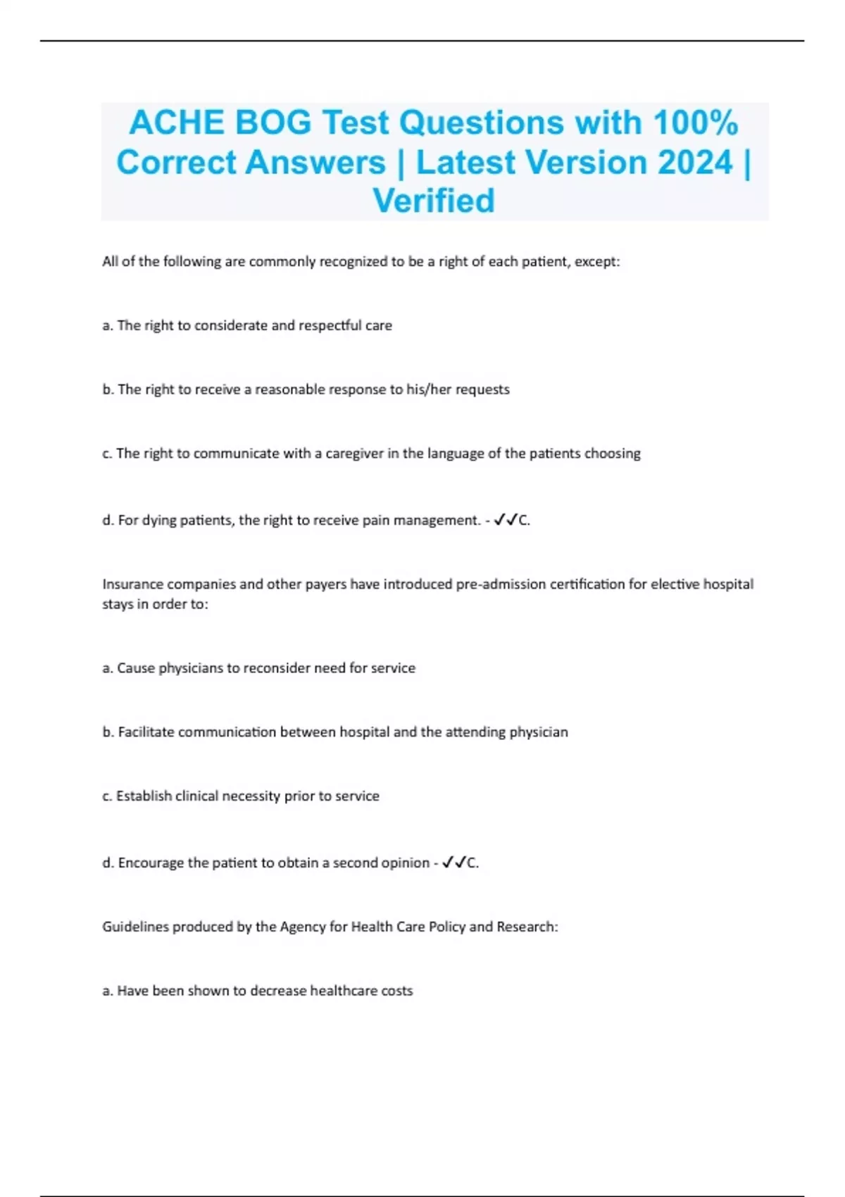 ACHE BOG Test Questions with 100% Correct Answers | Latest Version 2024 ...