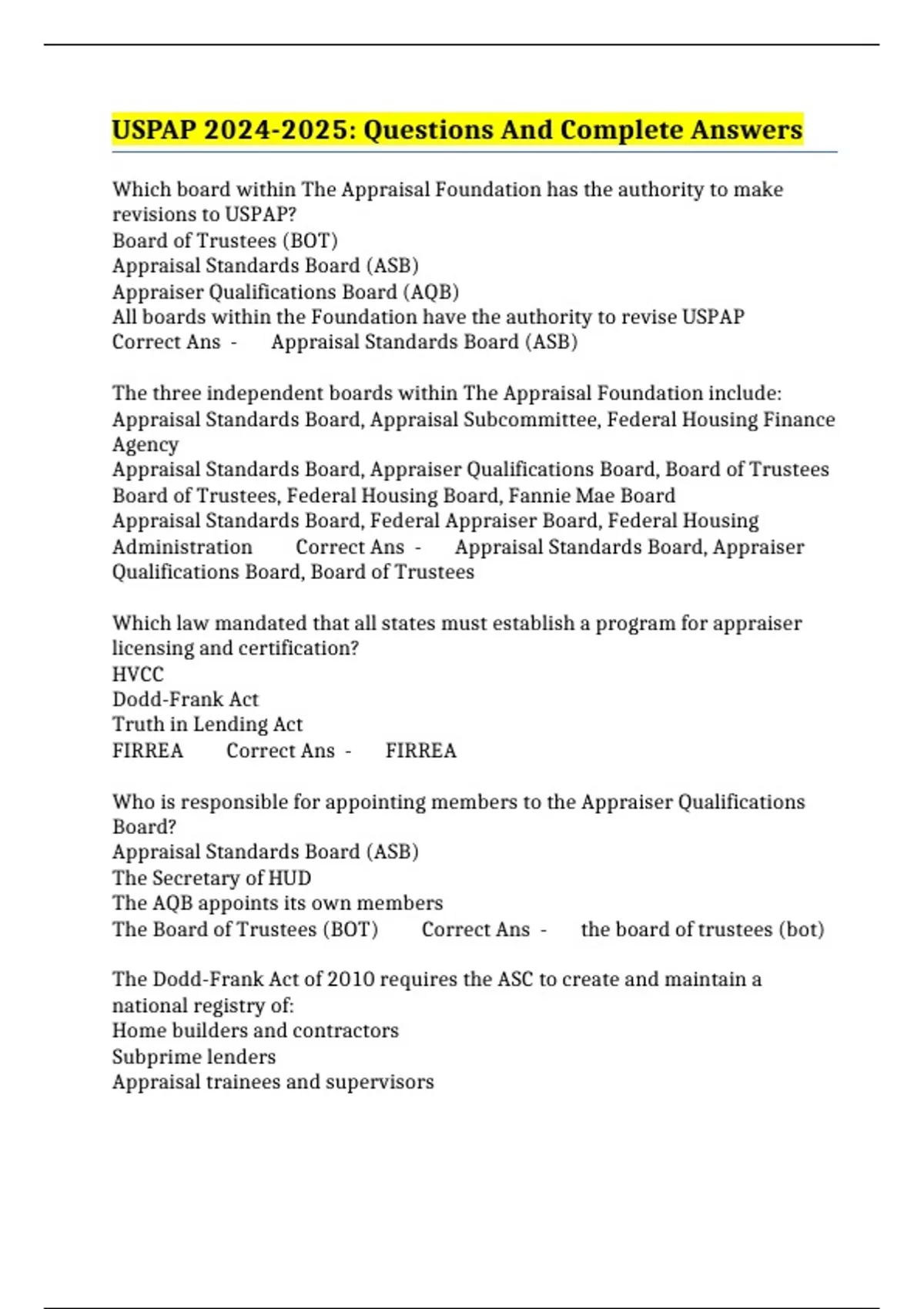 USPAP : Questions And Complete Answers - MCKISSOCK APPRAISAL - Stuvia US