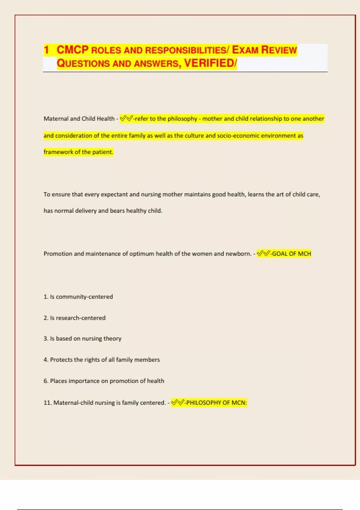 CMCP ROLES AND RESPONSIBILITIES/ EXAM REVIEW QUESTIONS AND ANSWERS ...