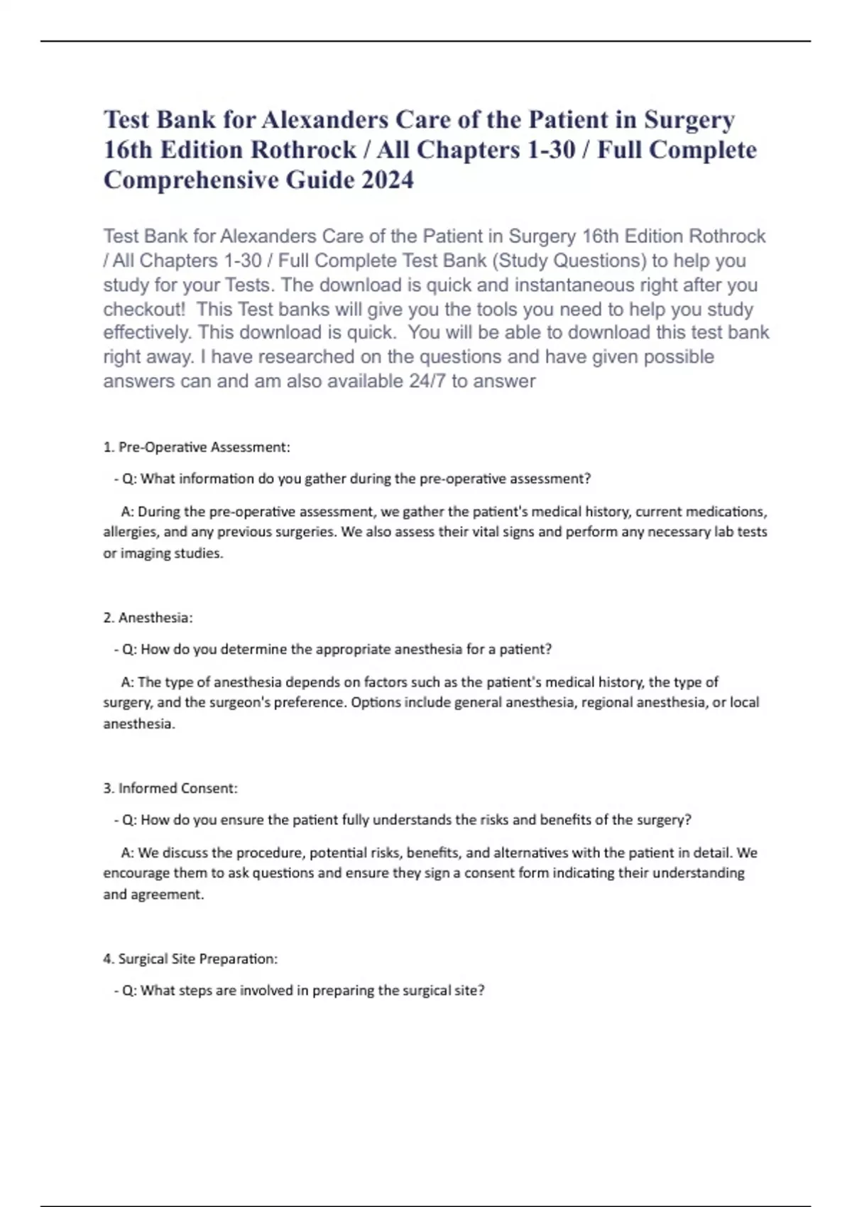 Test Bank for Alexanders Care of the Patient in Surgery 16th Edition ...