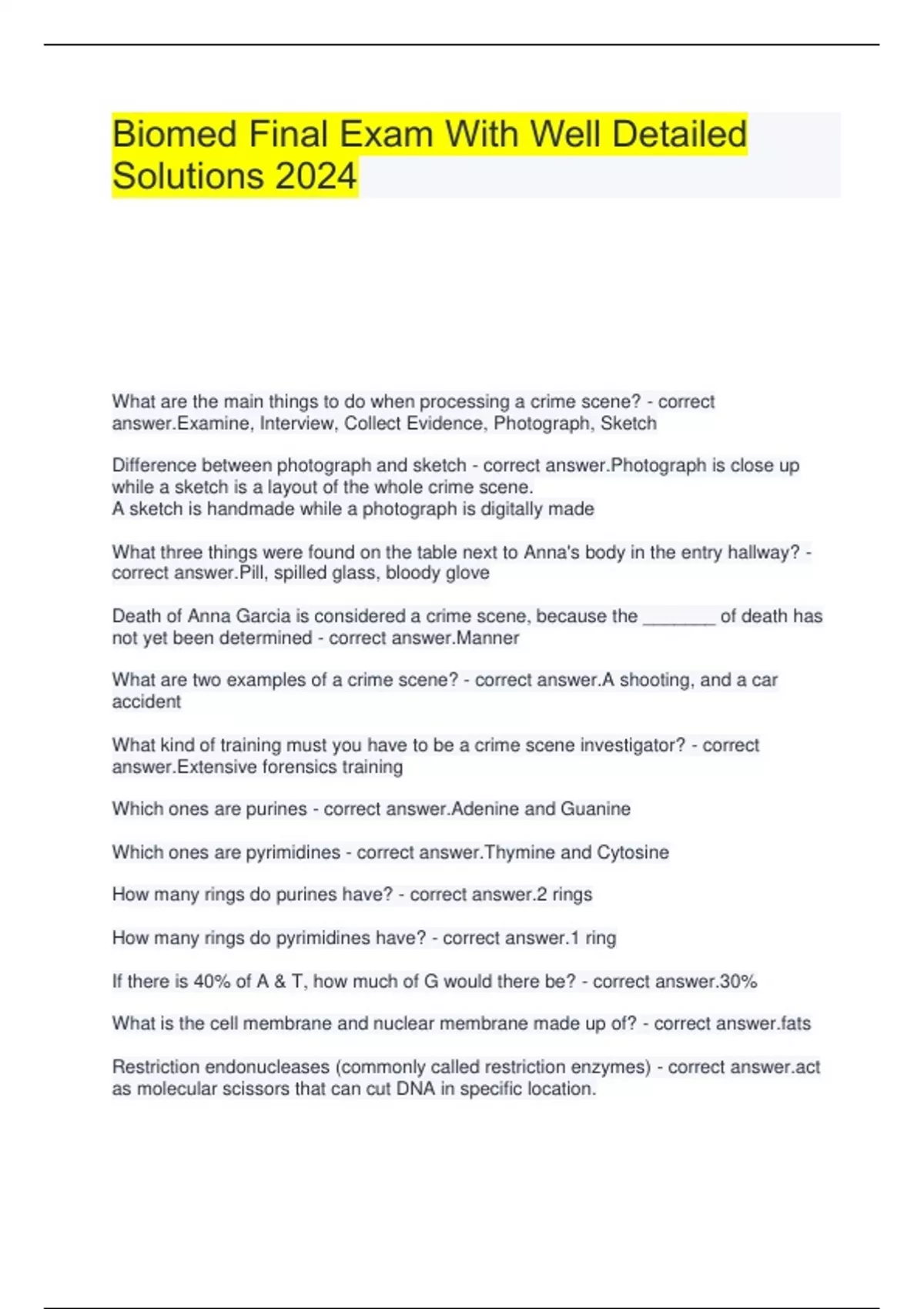 Biomed Final Exam With Well Detailed Solutions 2024 - Biomed - Stuvia US