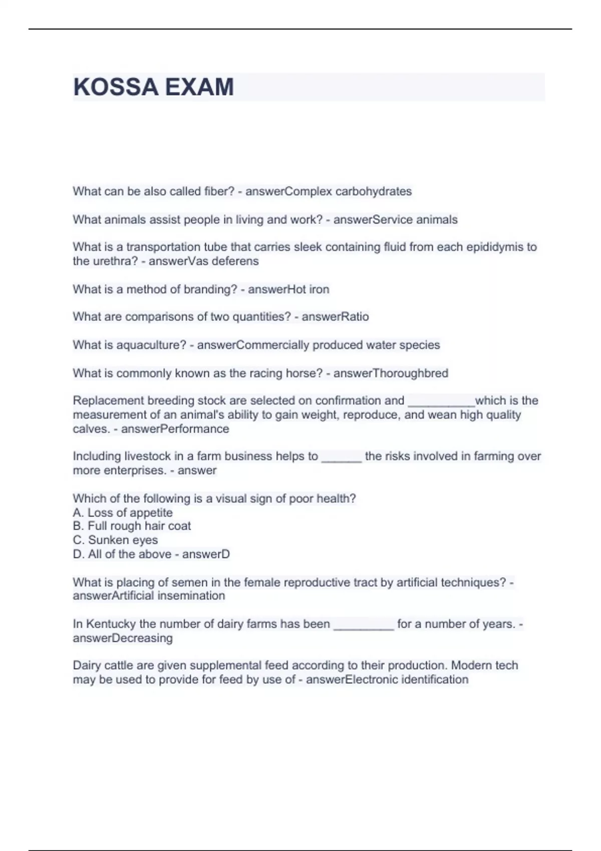 KOSSA EXAM QUESTIONS AND ANSWERS 100% CORRECT - KOSSA - Stuvia US