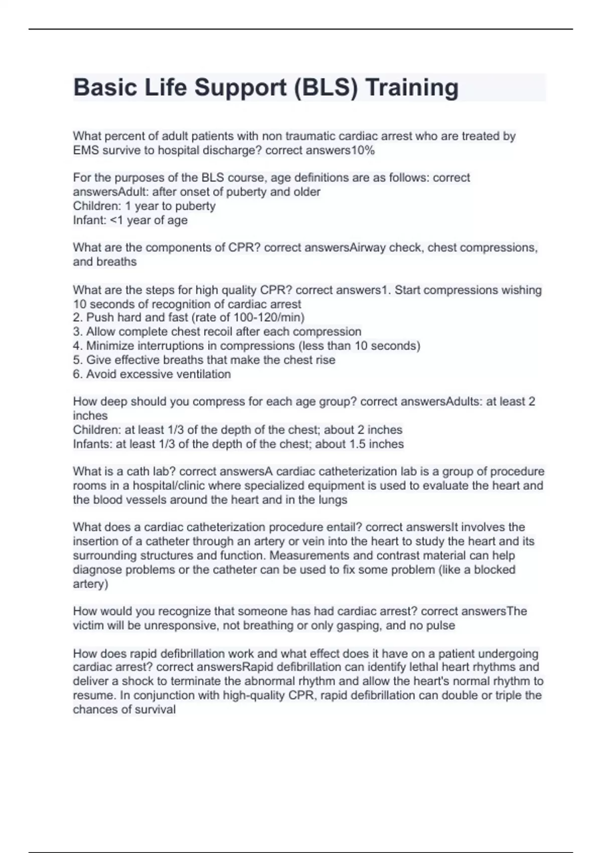 Basic Life Support (BLS) Training With Correct Choices 2024 - Basic ...