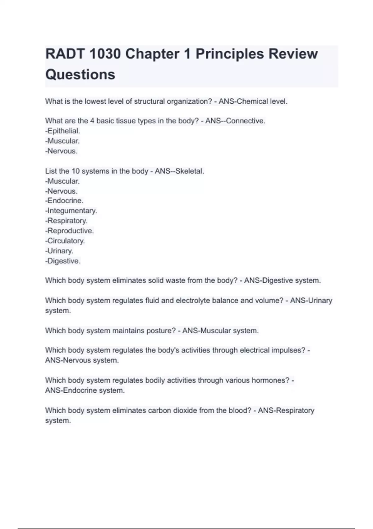 RADT 1030 Chapter 1 Principles Review Questions (1) with complete ...