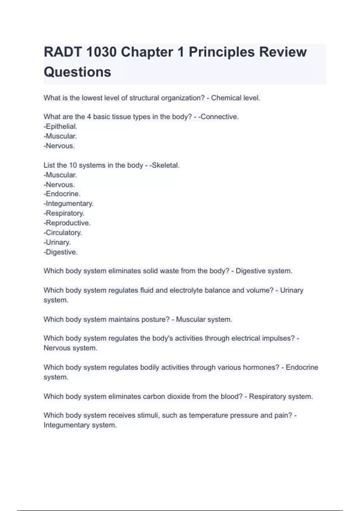RADT 1030 Chapter 1 Principles Review Questions. with complete ...