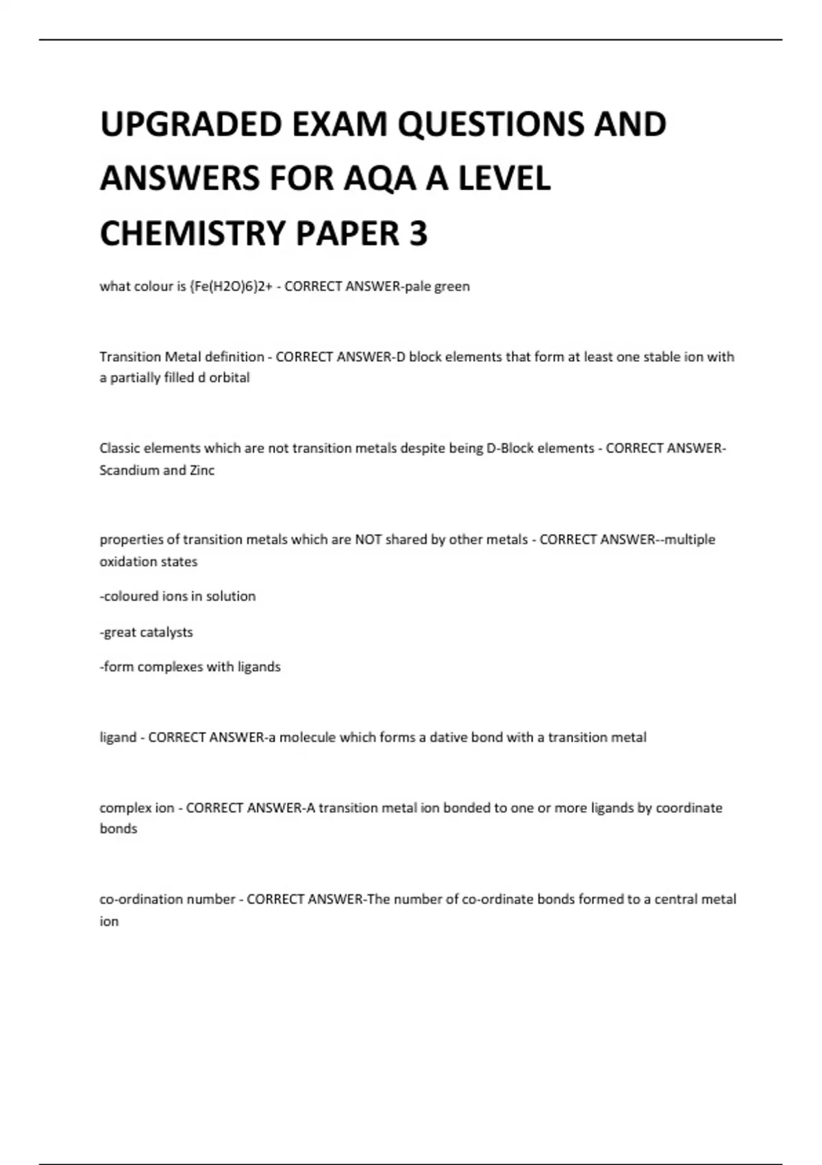 UPGRADED EXAM QUESTIONS AND ANSWERS FOR AQA A LEVEL CHEMISTRY PAPER 3 ...