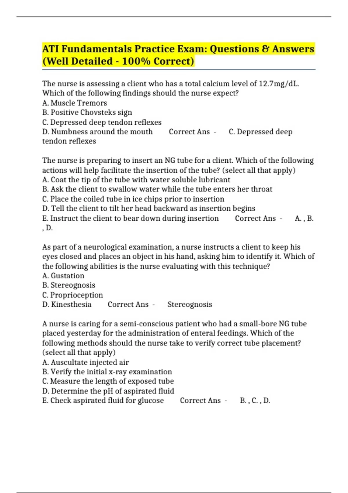ATI Fundamentals Practice Exam: Questions & Answers (Well Detailed ...