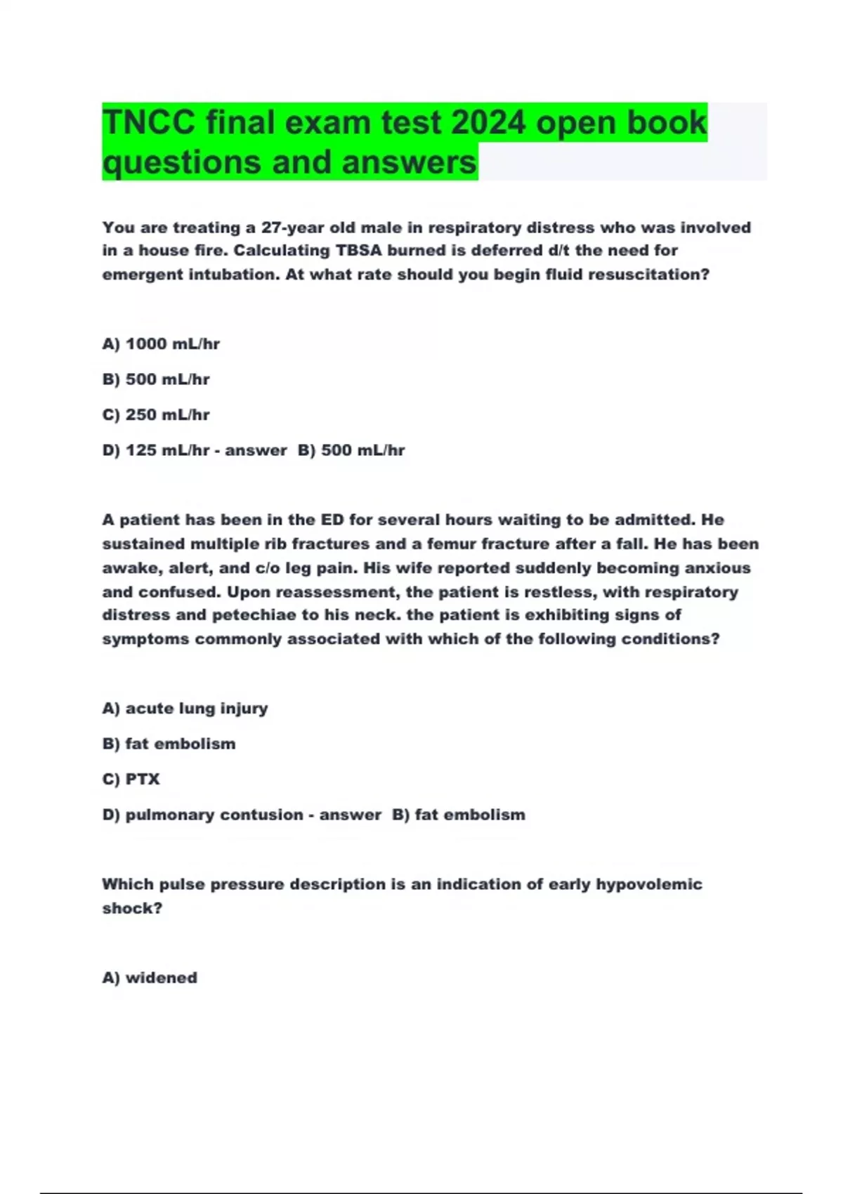 TNCC final exam test 2024 open book questions and answers - TNCC ...