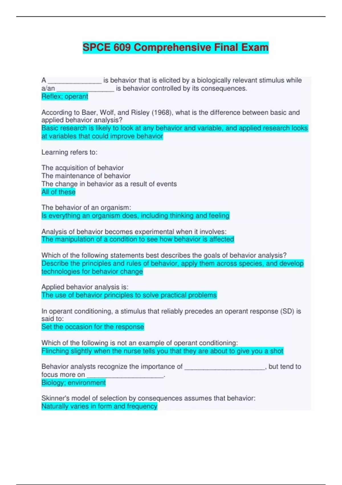 SPCE 609 Comprehensive Final Exam - Questions with Verified Answers ...