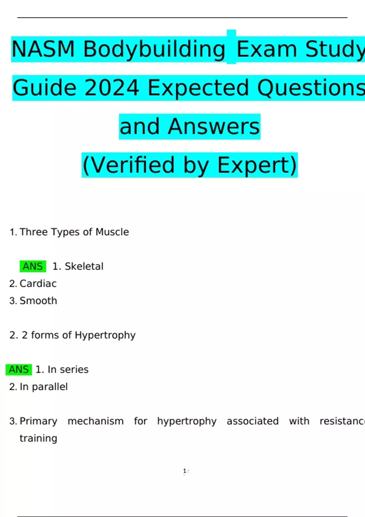 NASM Bodybuilding Exam 2024 Expected Questions and Answers (Verified by Expert) - NASM Physique ...