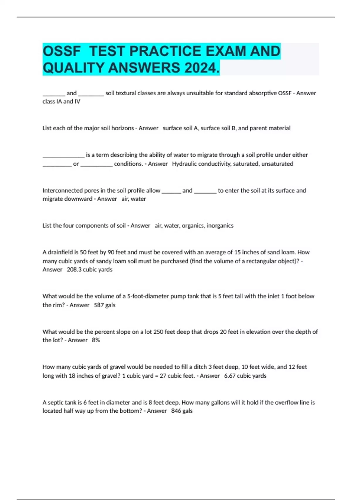 OSSF TEST PRACTICE EXAM AND QUALITY ANSWERS 2024. - Tceq - Stuvia US