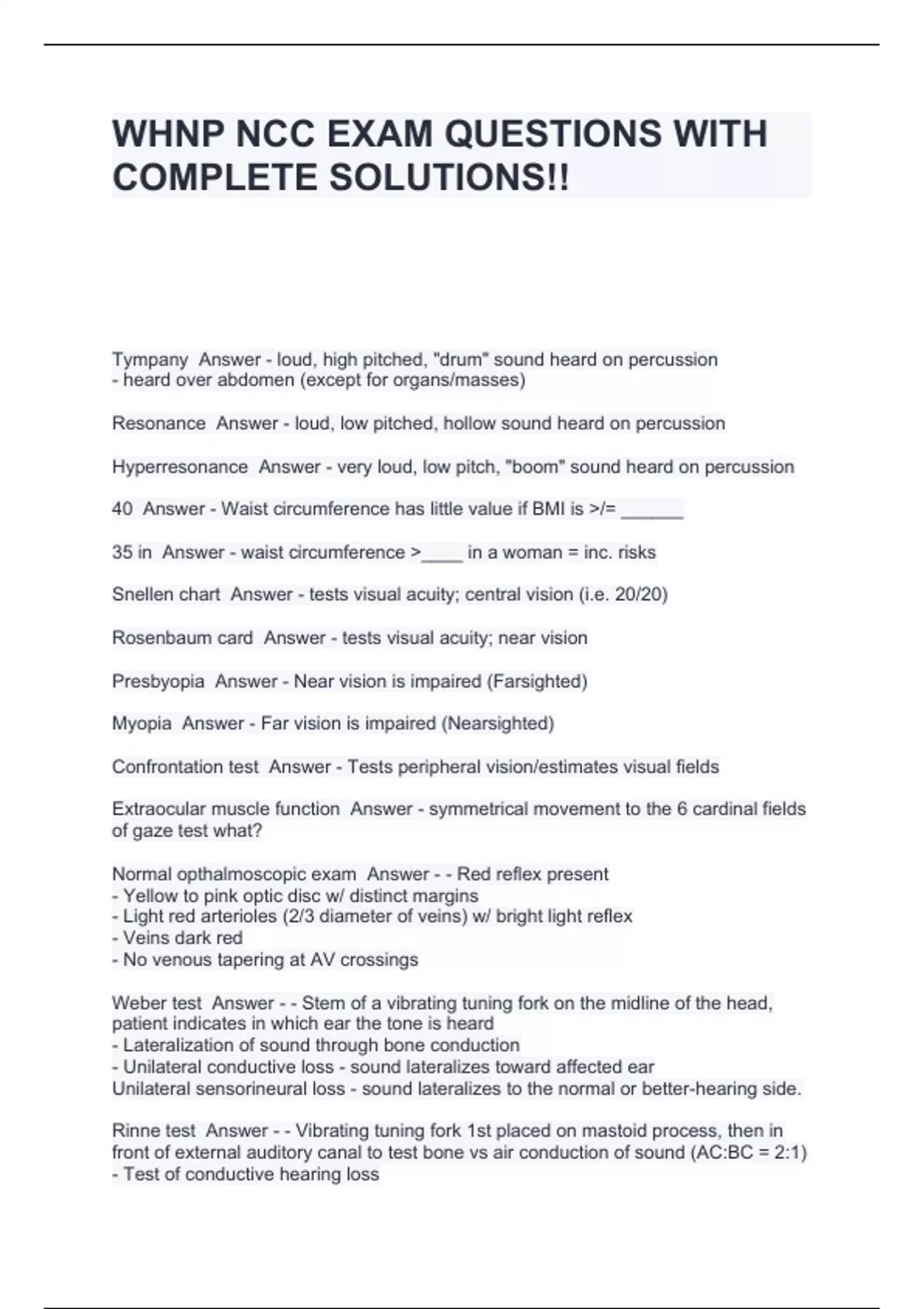 WHNP NCC EXAM QUESTIONS WITH COMPLETE SOLUTIONS!! - WHNP NCC - Stuvia US