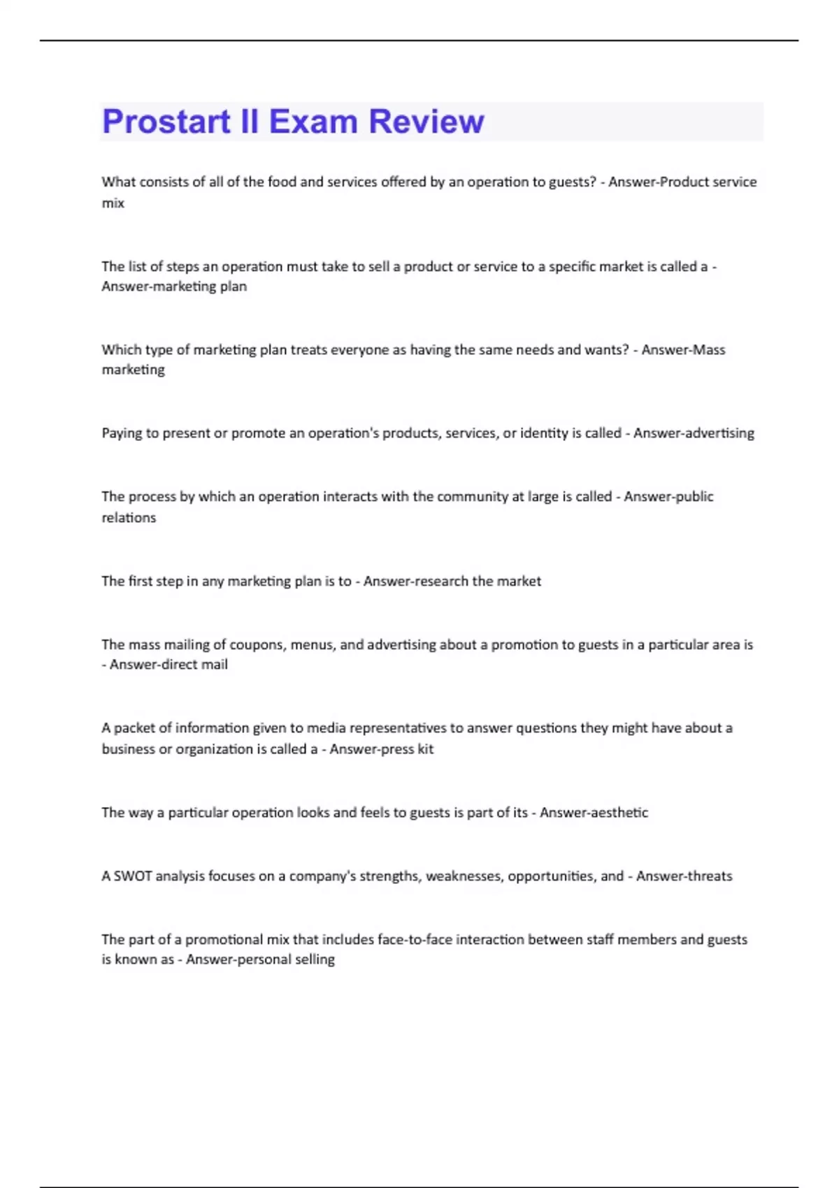 Prostart II Exam Review Questions and Answers 2024 - Prostart II ...